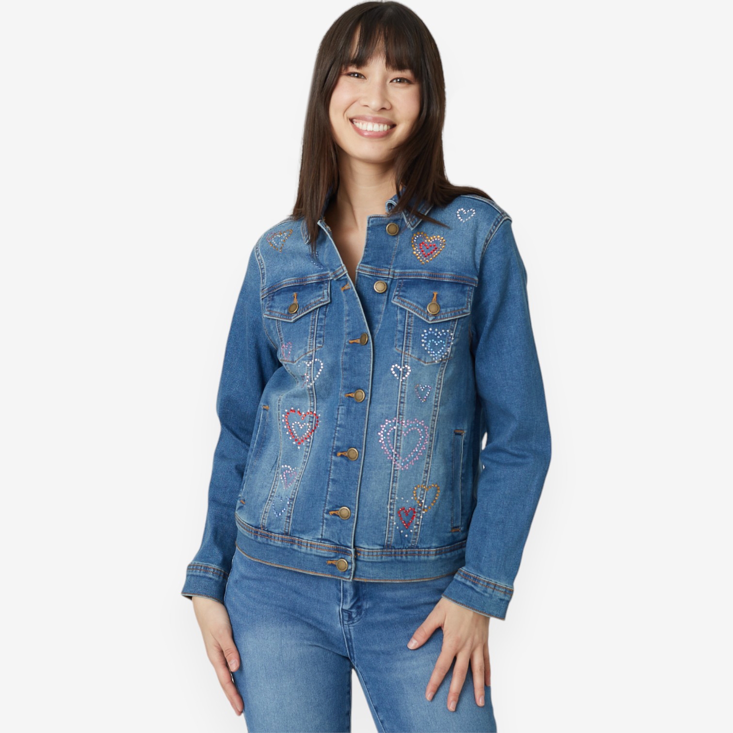 Diane Gilman New Classic Stretch Valentines Embellished Denim Jacket - TSC.ca