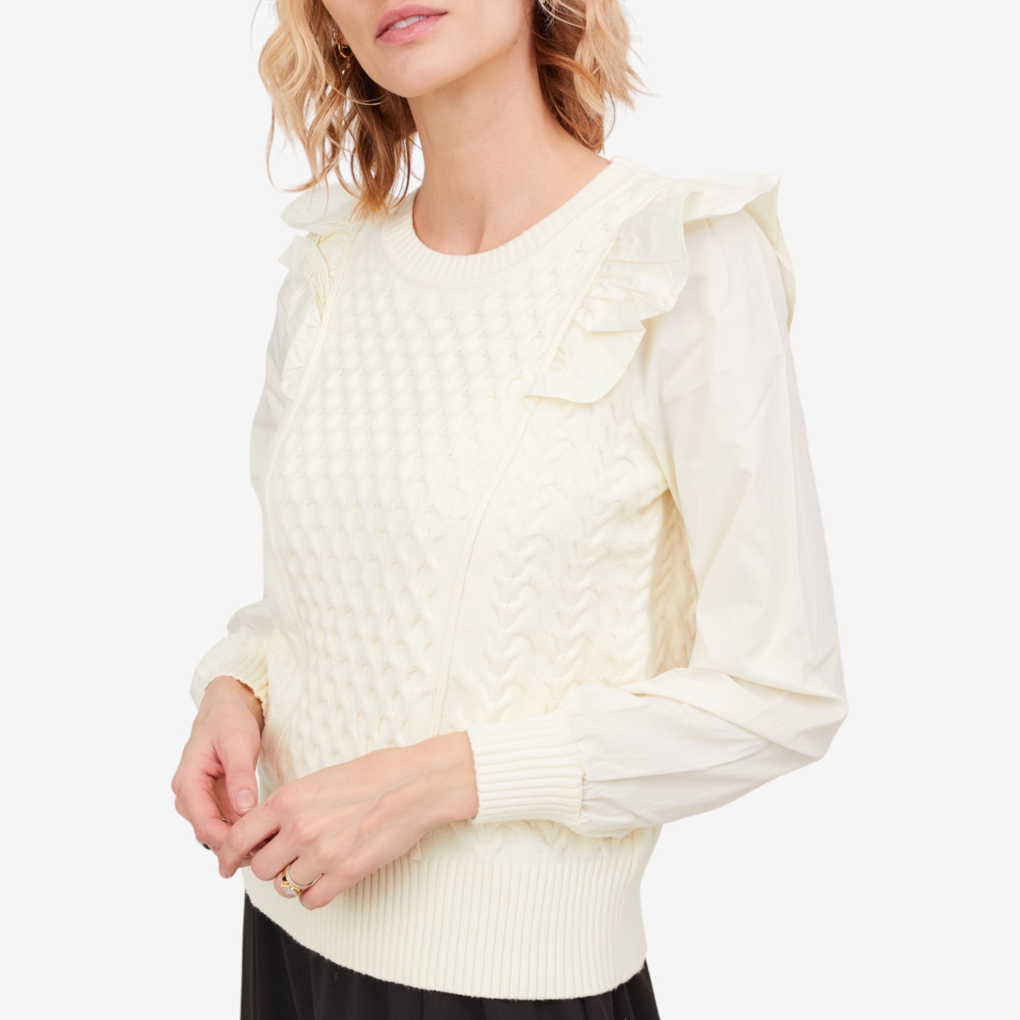 C. Wonder Cable Mix Luxe Yarn Ruffle Detail Sweater - TSC.ca