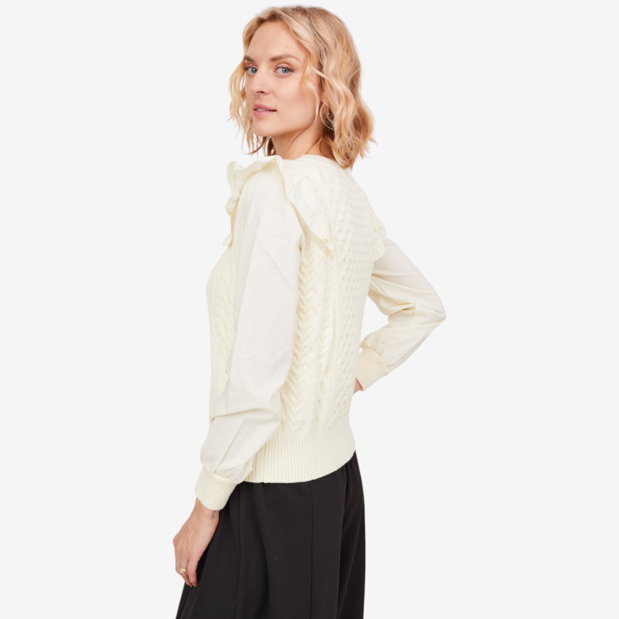 C. Wonder Cable Mix Luxe Yarn Ruffle Detail Sweater - TSC.ca