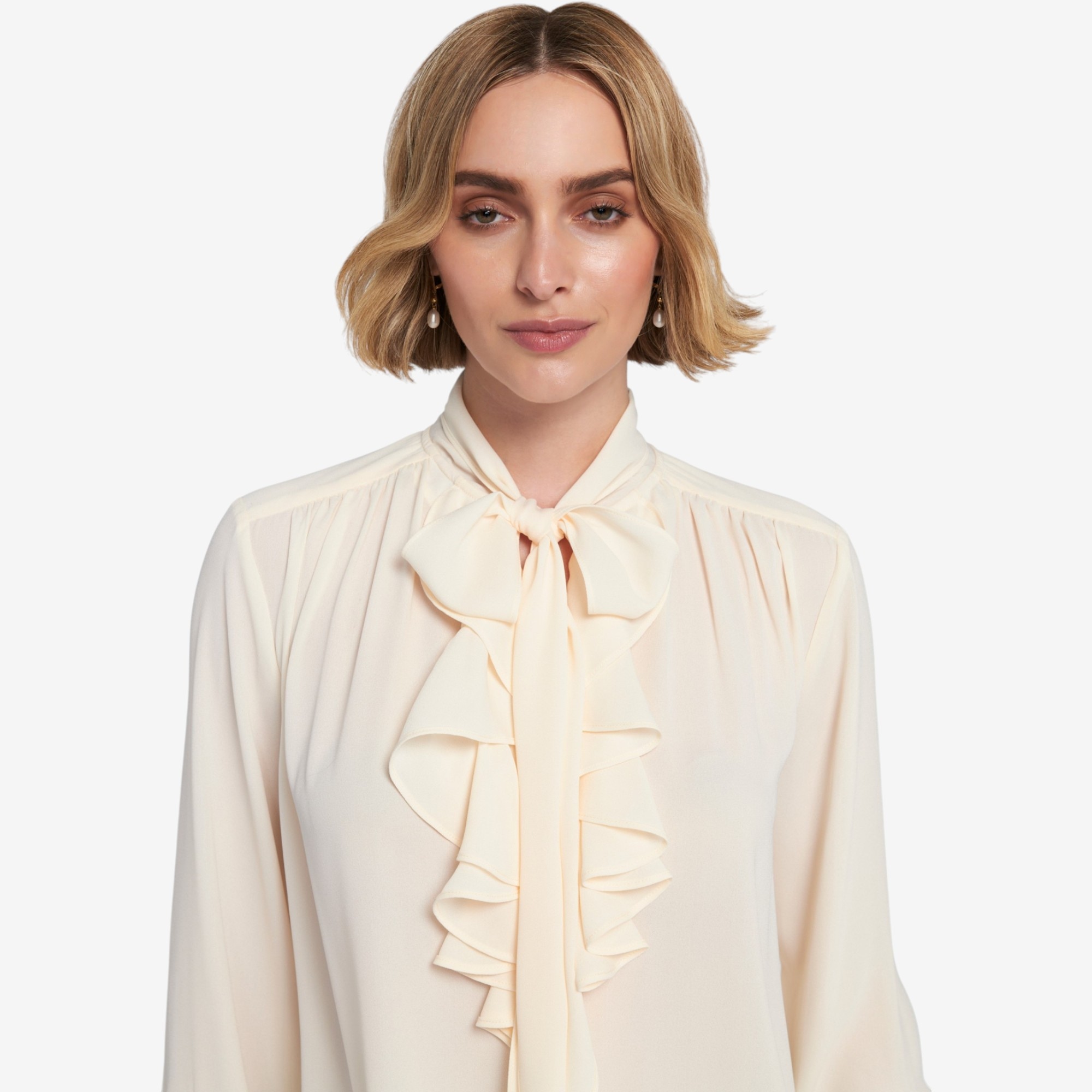 ELLE Flounce Trimmed Tie Neck Blouse - TSC.ca