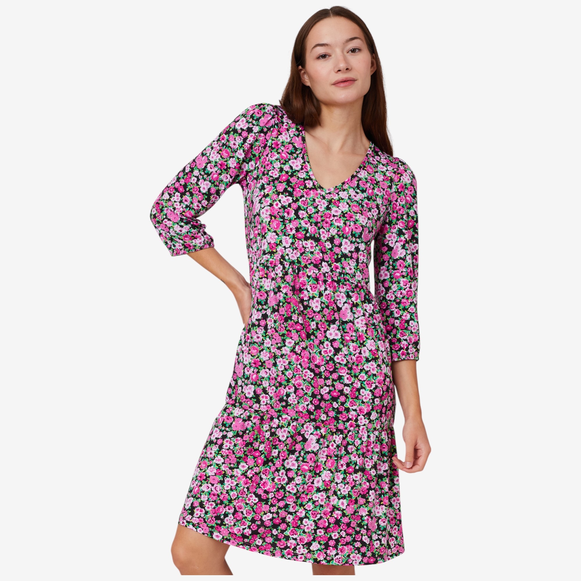 Kim & Co. Brazil Knit 3/4 Blouson Sleeve Tiered Dress - TSC.ca