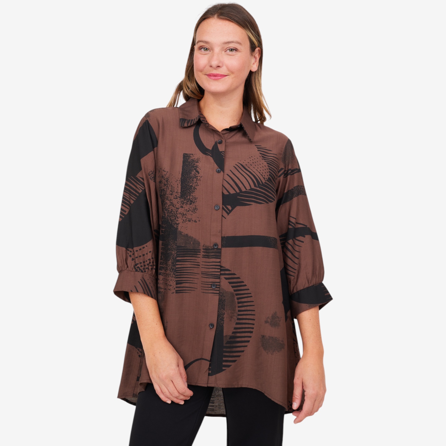 Red Coral Painterly Blocked Blouse - TSC.ca