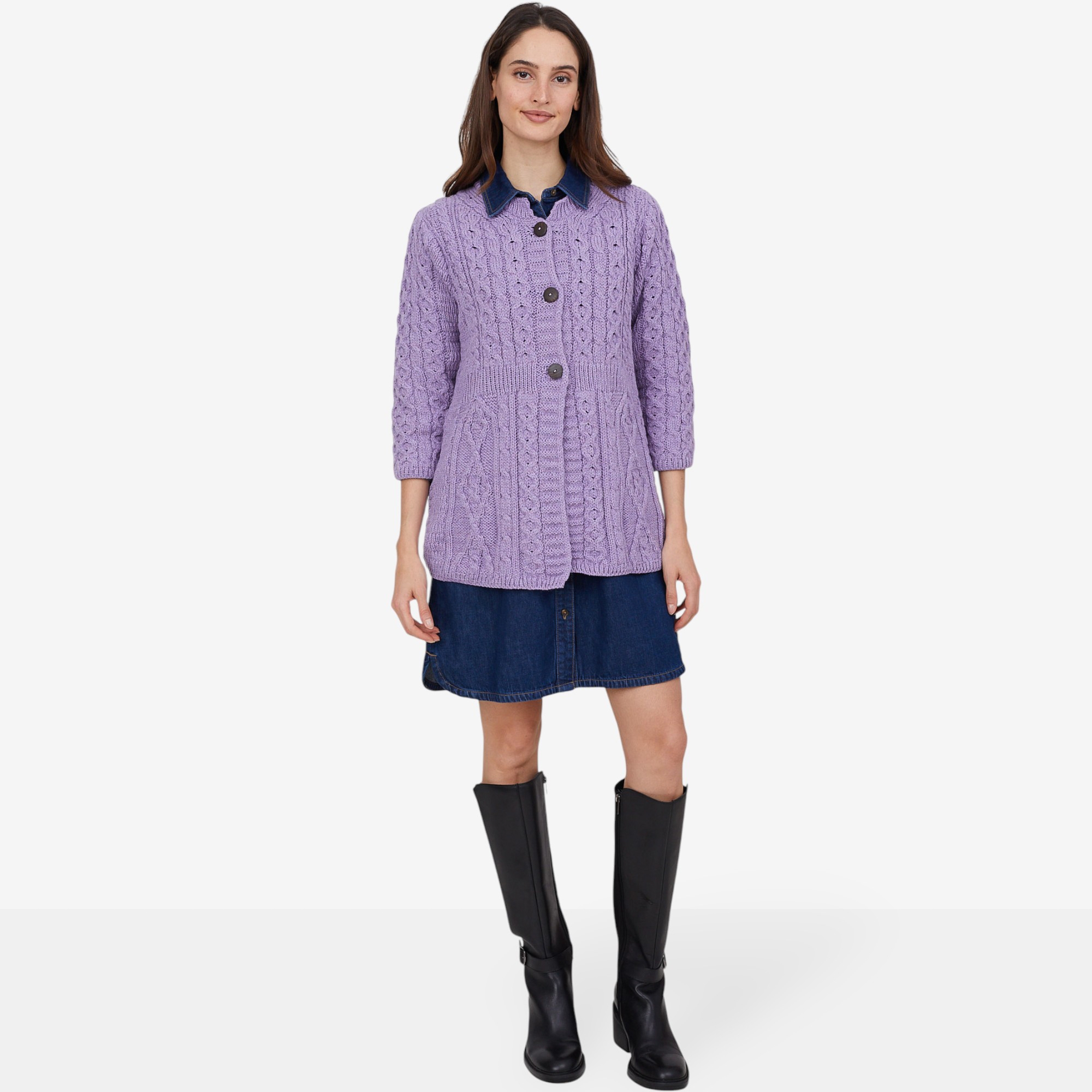 Aran Woollen Mills A-Line Merino Diamond and Cable Cardigan - TSC.ca