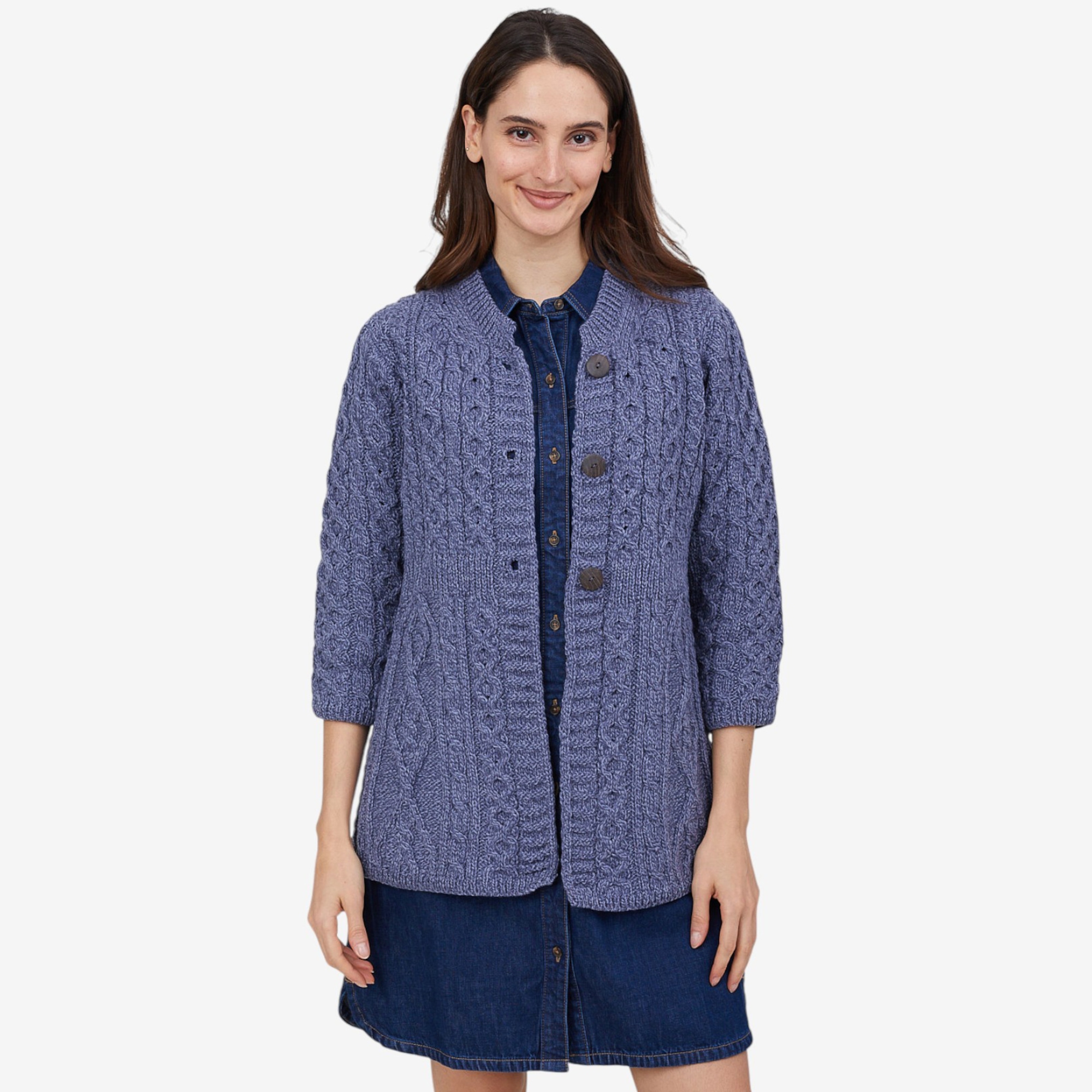 Aran Woollen Mills A-Line Merino Diamond and Cable Cardigan - TSC.ca