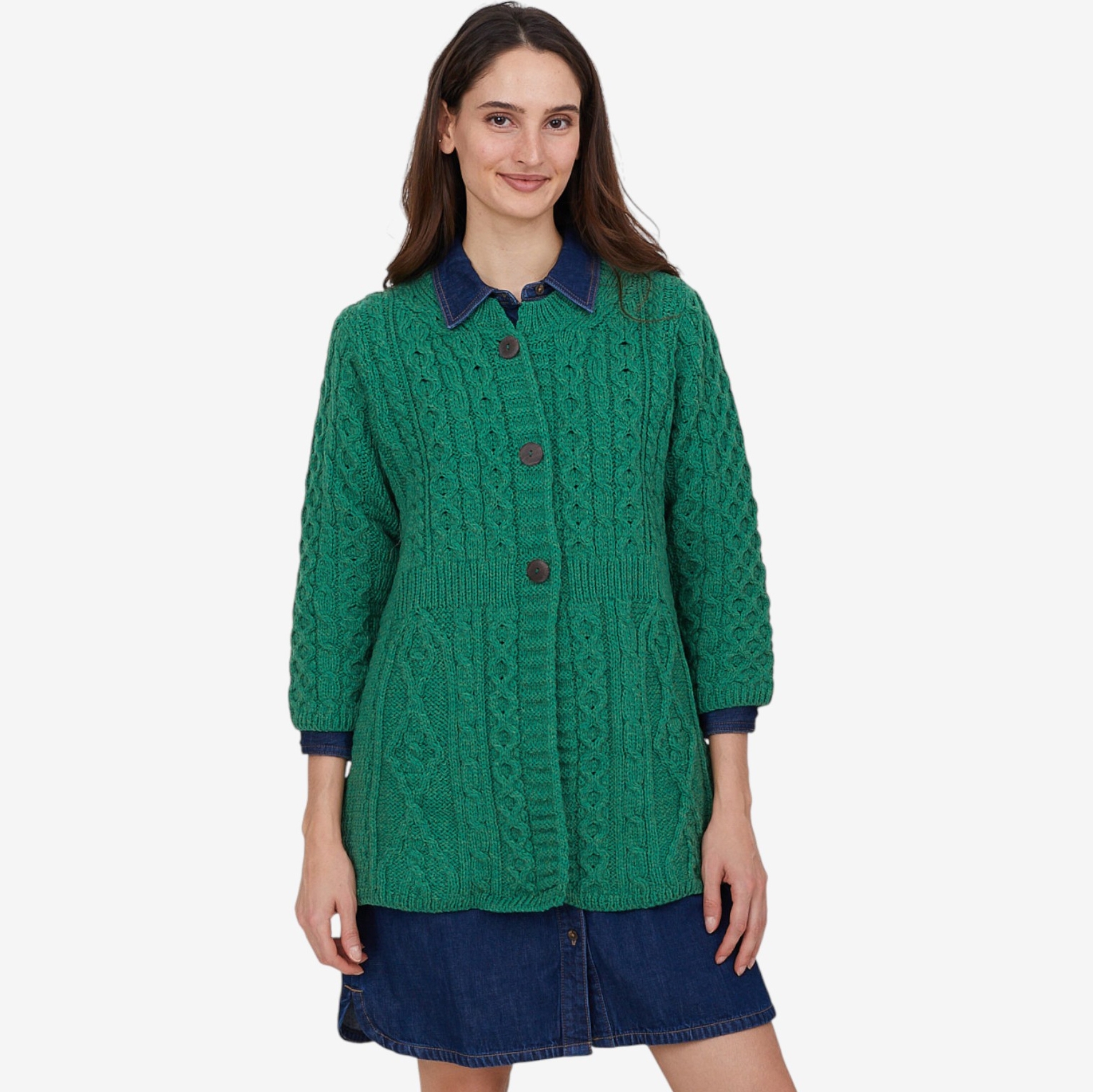 Aran Woollen Mills A-Line Merino Diamond and Cable Cardigan - TSC.ca