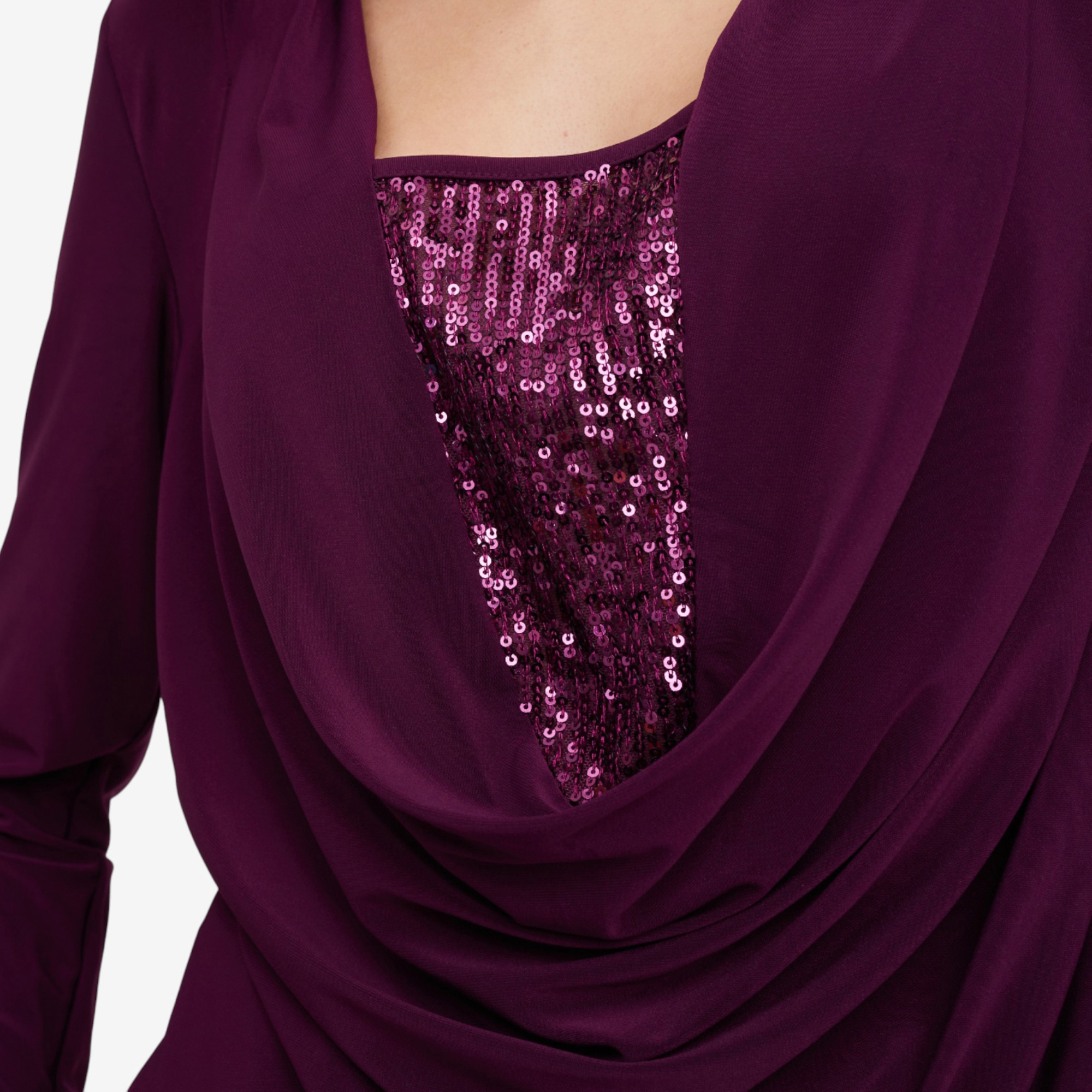 Nina Leonard Drape Neck Top with inset Sequin - TSC.ca