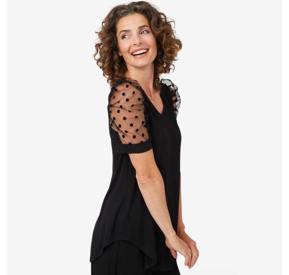 Red Coral Sheer Puff Sleeve Top - TSC.ca