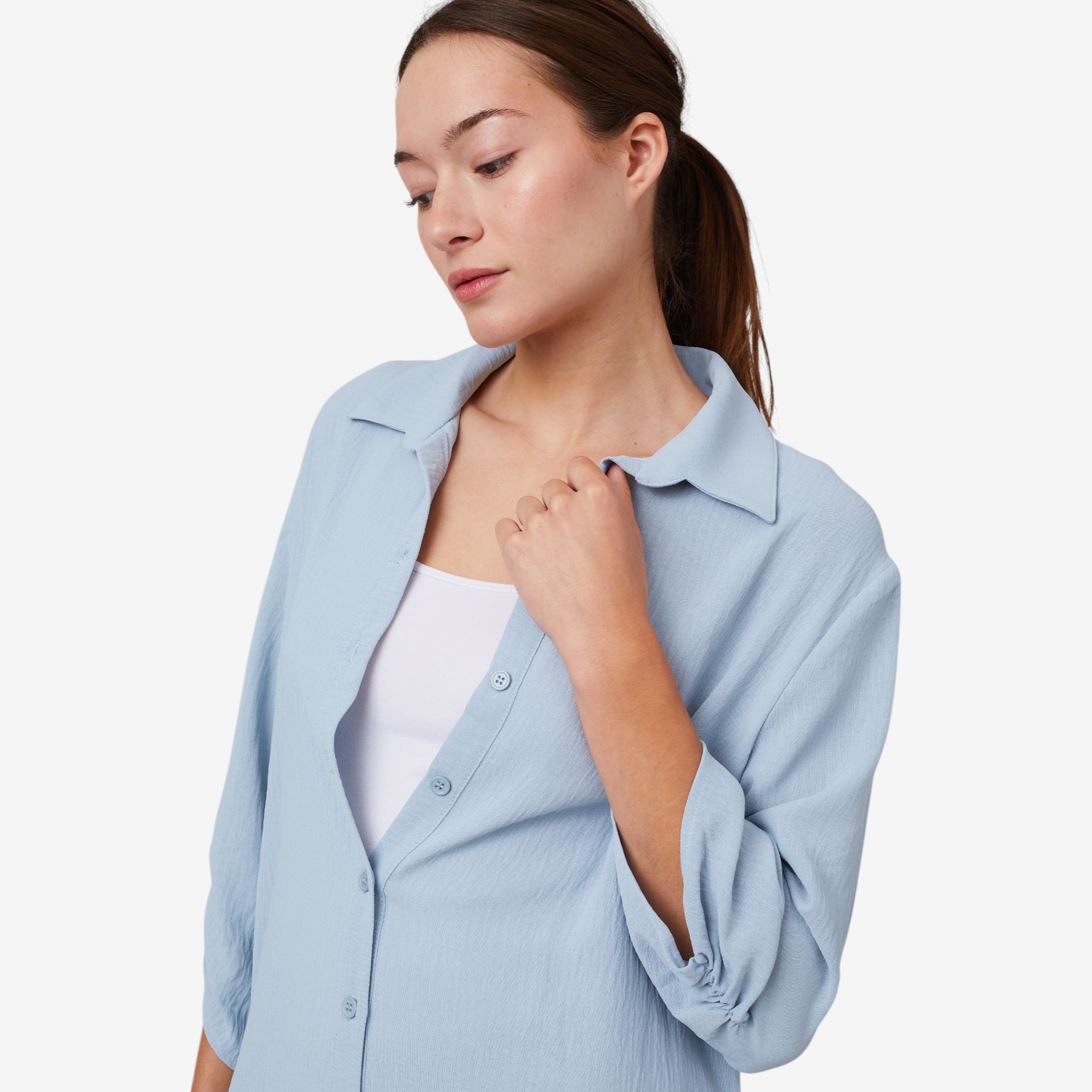 Kim & Co. Crinkle Poplin 3/4 Ruched Sleeve Emma Shirt - TSC.ca