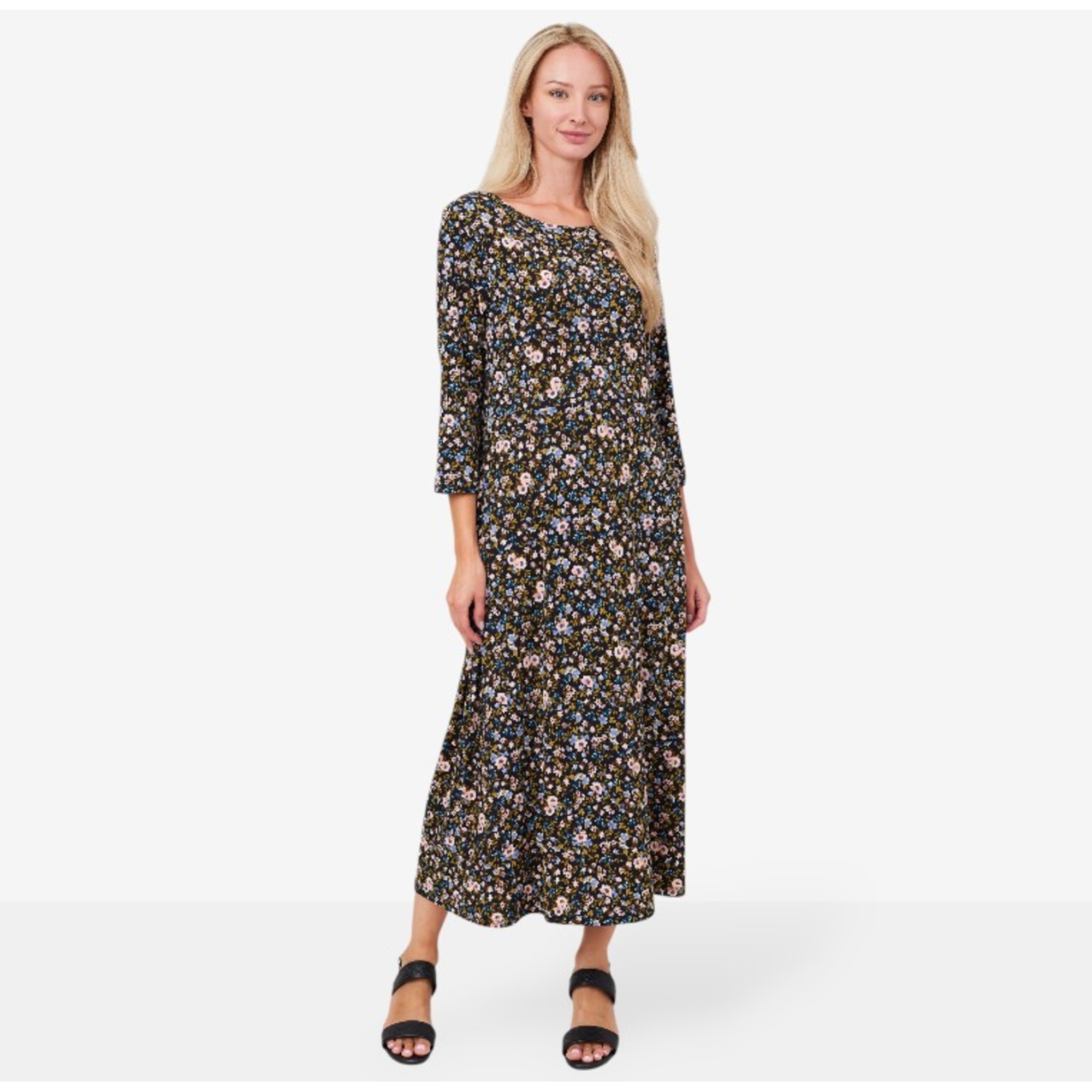 Kim & Co. Printed Brazil Knit 3/4 Sleeve Classic Midi Dress with ...