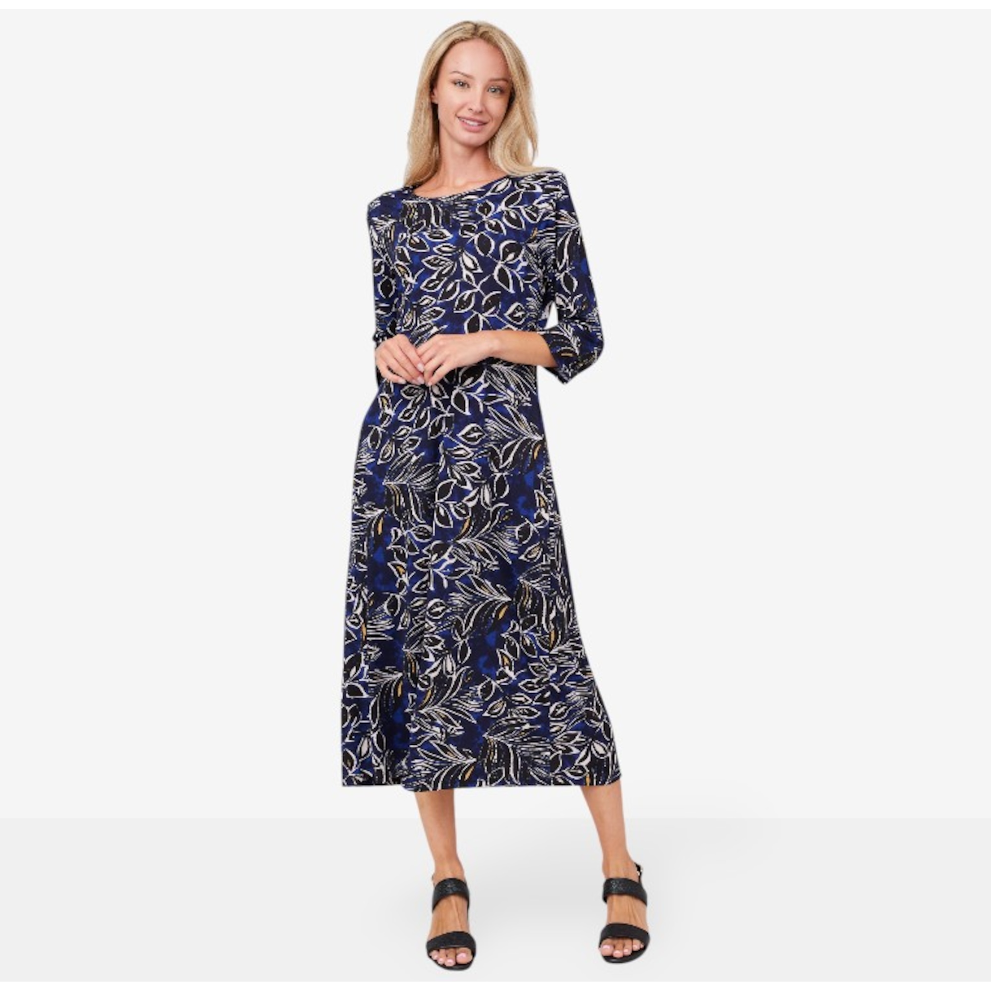Kim & Co. Printed Brazil Knit 3/4 Sleeve Classic Midi Dress with ...