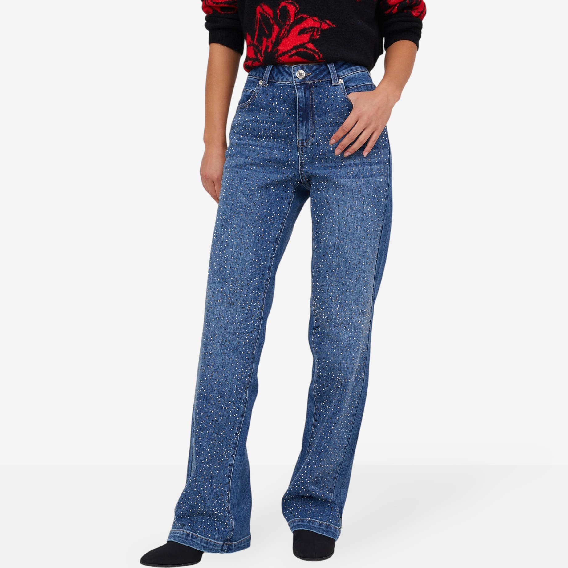 Tramontana Wide Leg Denim Trouser with Rhinestones - TSC.ca