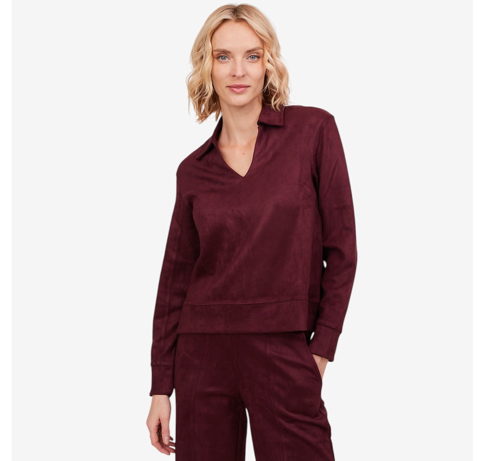 Badgley Mischka Lara Scuba Luxe Suede Johnny Collar Top - TSC.ca