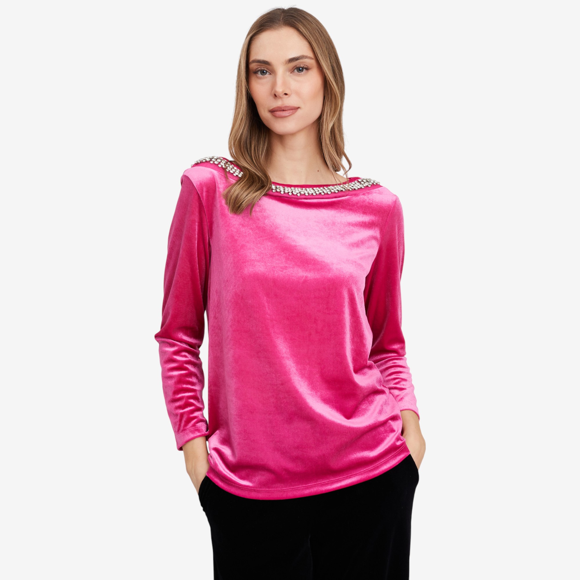 Isaac Mizrahi Embellished Velvet Ballet Neck Top - TSC.ca