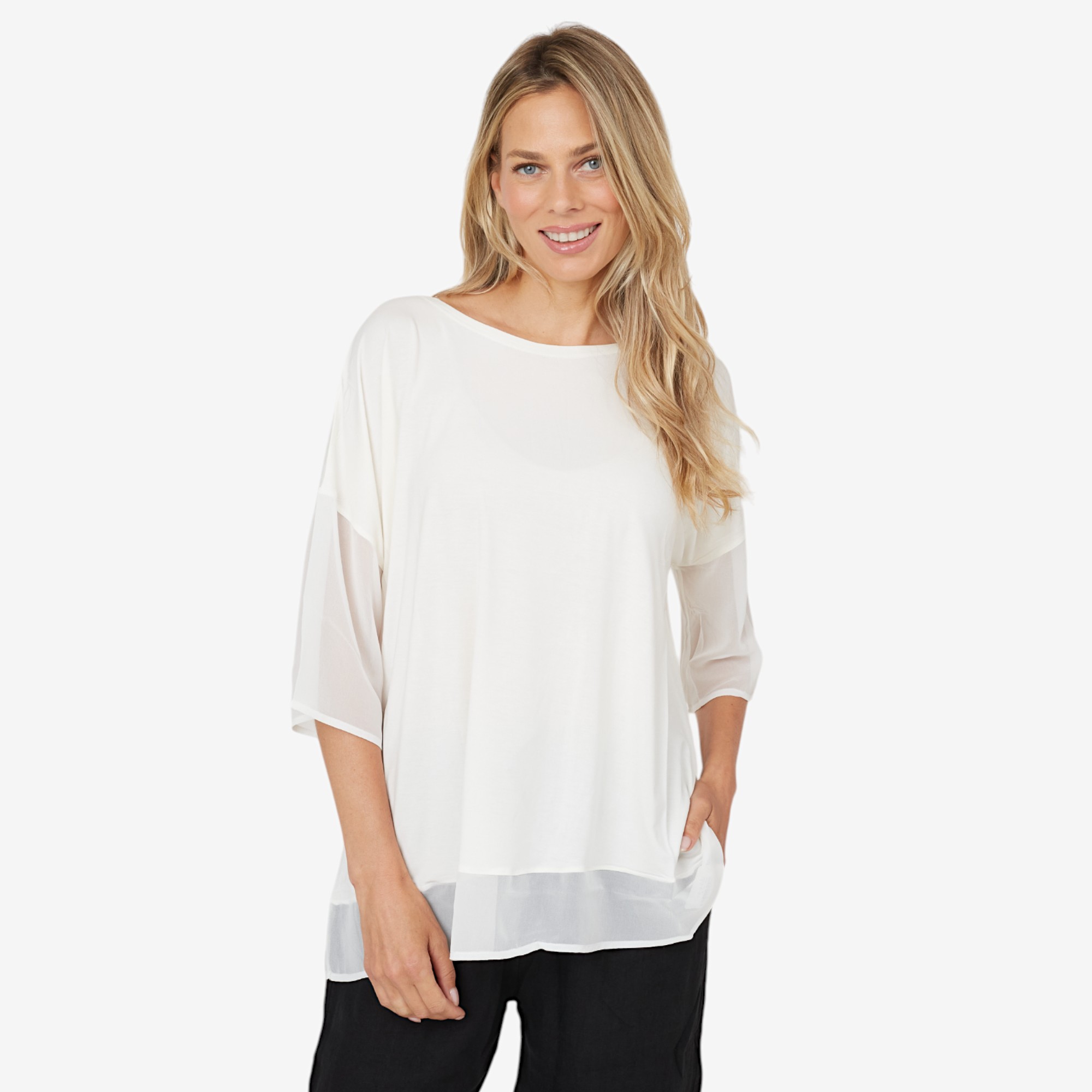 Orange Fashion Village Bamboo Natural Fabric Chiffon Trim Top - TSC.ca