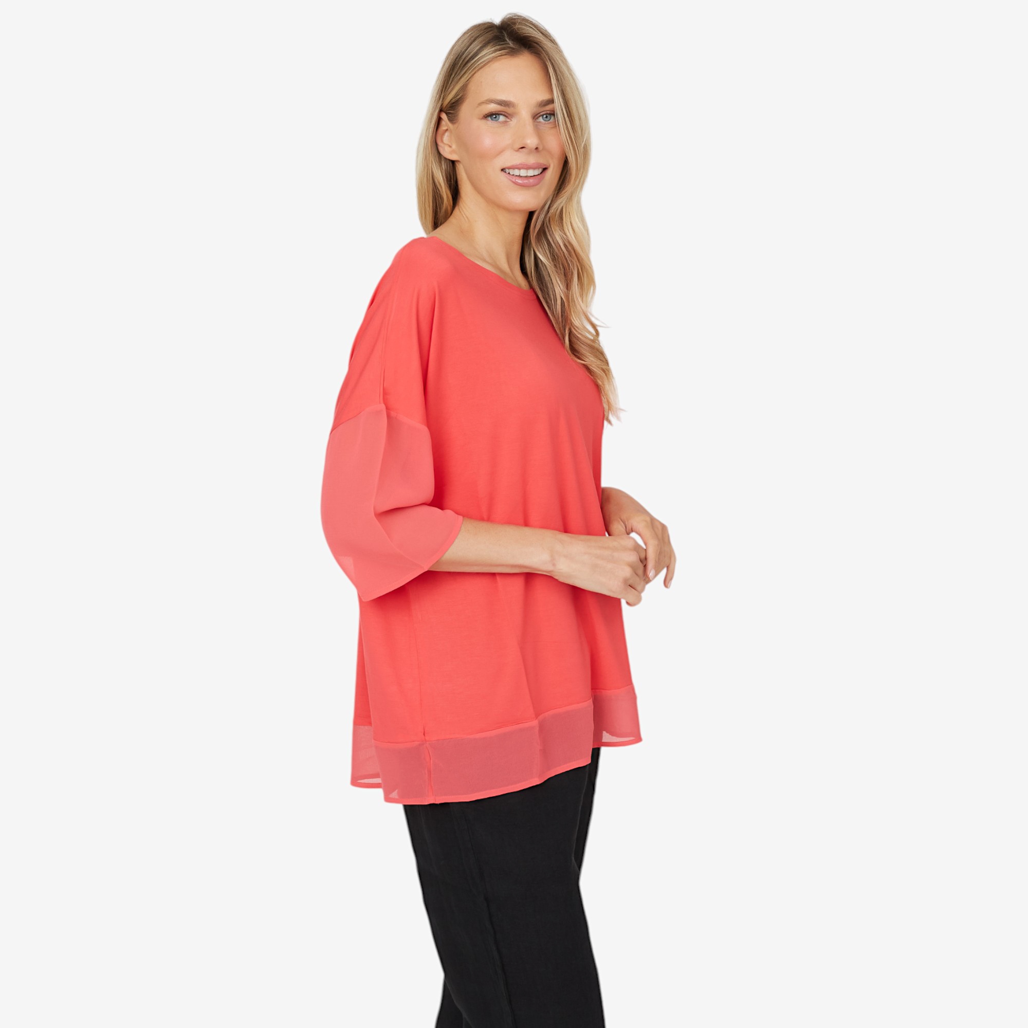 Orange Fashion Village Bamboo Natural Fabric Chiffon Trim Top - TSC.ca