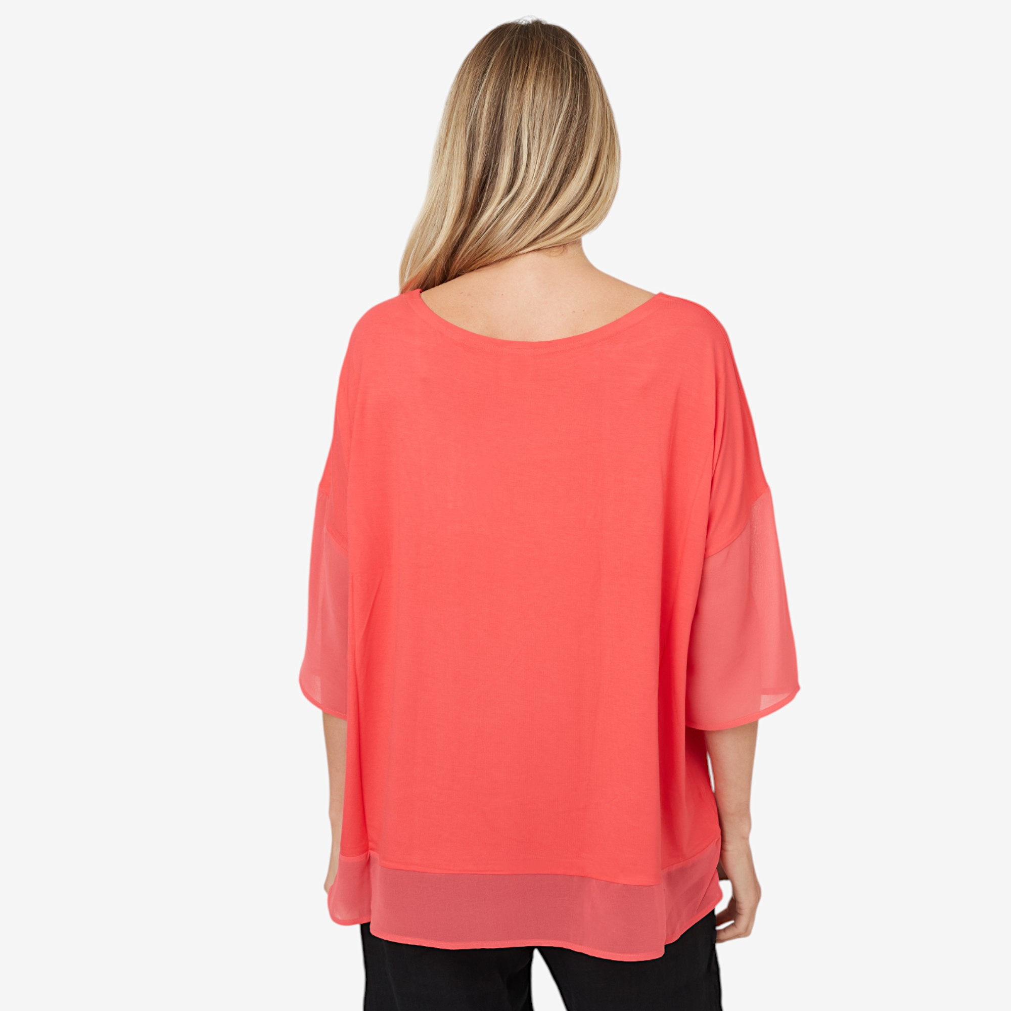 Orange Fashion Village Bamboo Natural Fabric Chiffon Trim Top - TSC.ca