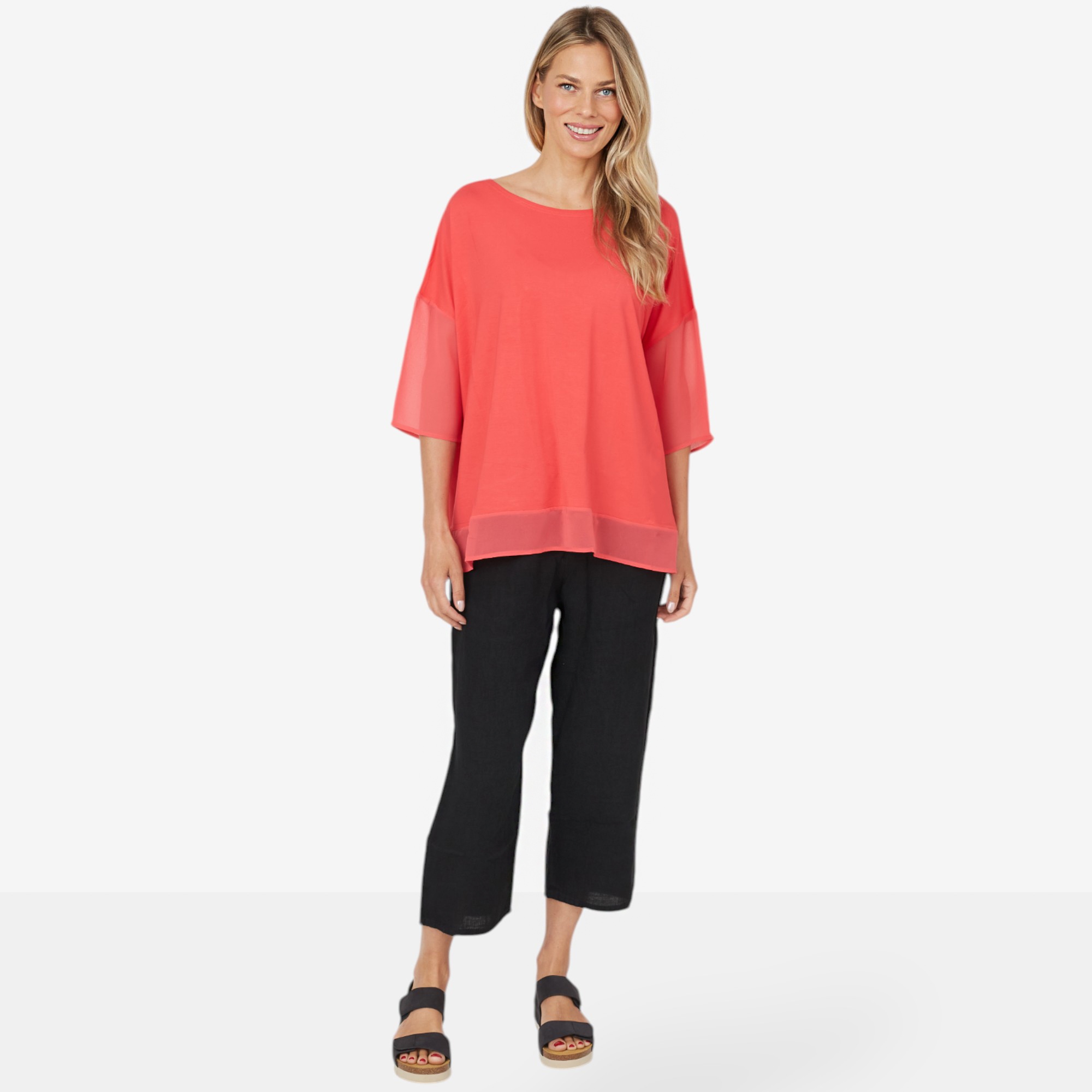 Orange Fashion Village Bamboo Natural Fabric Chiffon Trim Top - TSC.ca