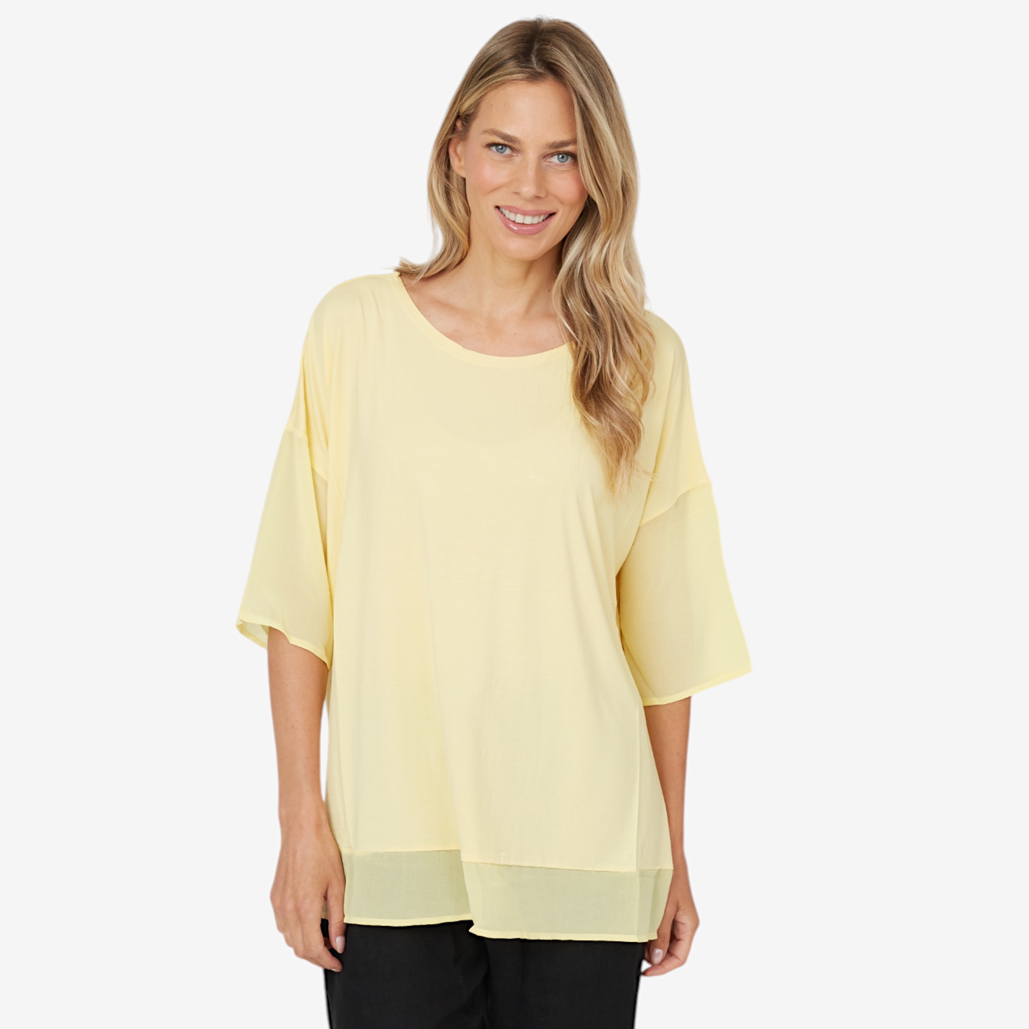 Orange Fashion Village Bamboo Natural Fabric Chiffon Trim Top - TSC.ca