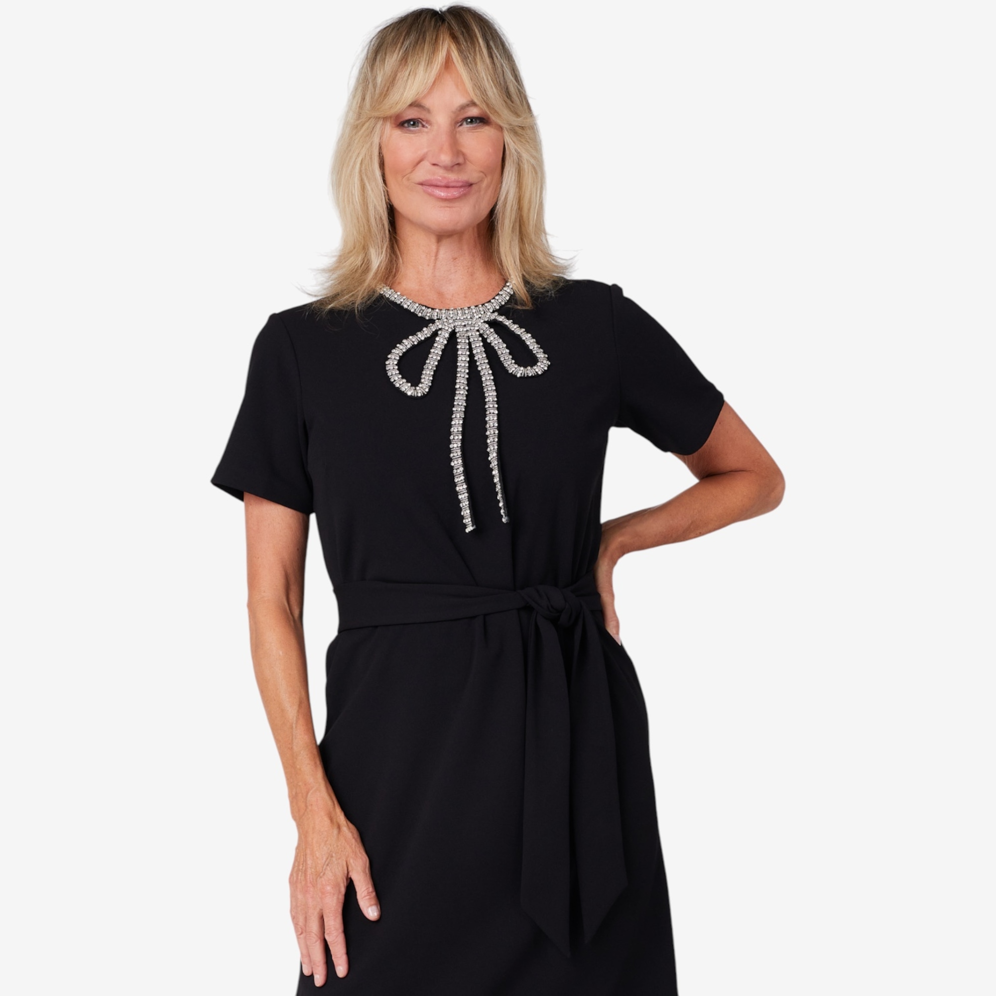 Brian Bailey Shift Dress with Crystal Bow Detail and Belt - TSC.ca