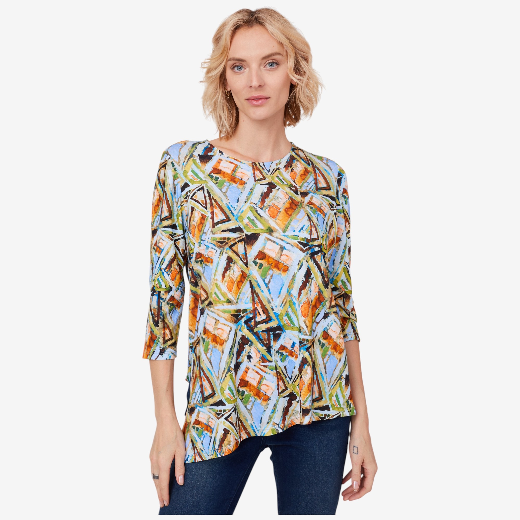 Mr. Max 3/4 Sleeve Asymmetric Top With Side Slit - TSC.ca