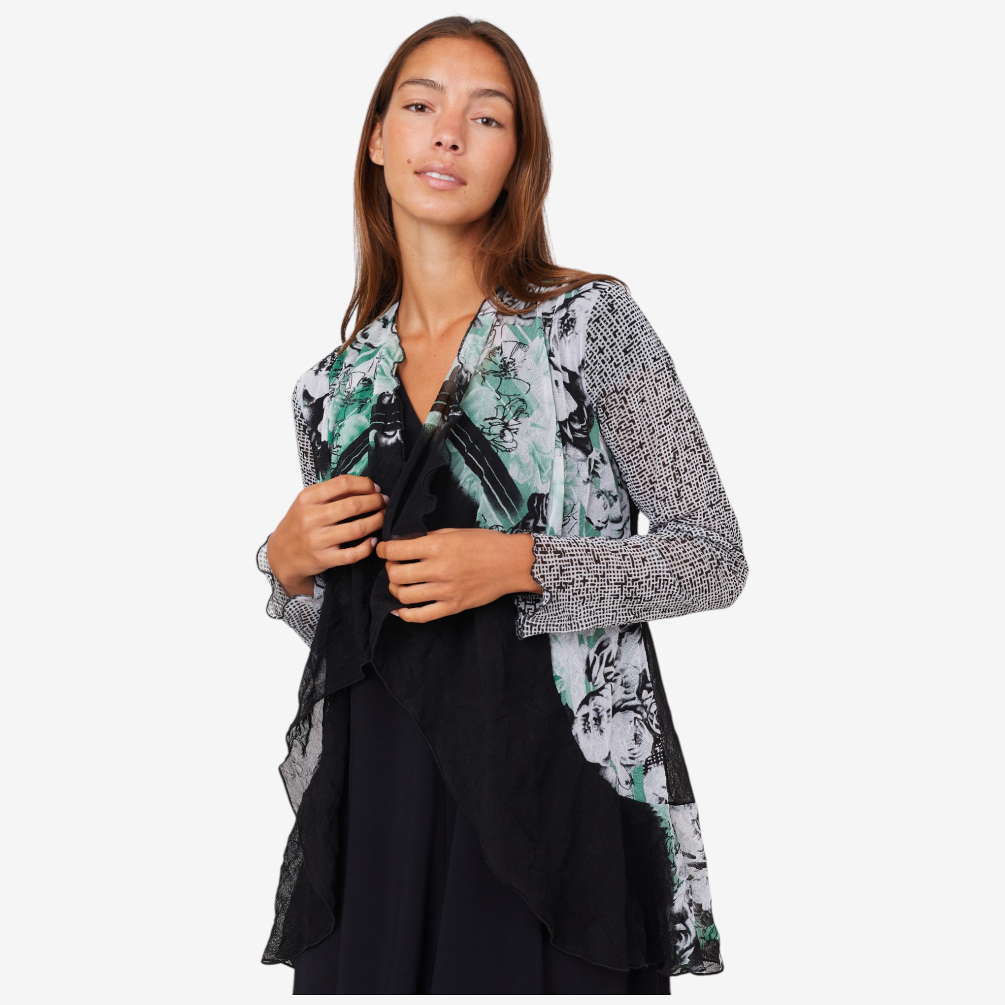 Marallis Border Print Crinkle Mesh Jacket - TSC.ca