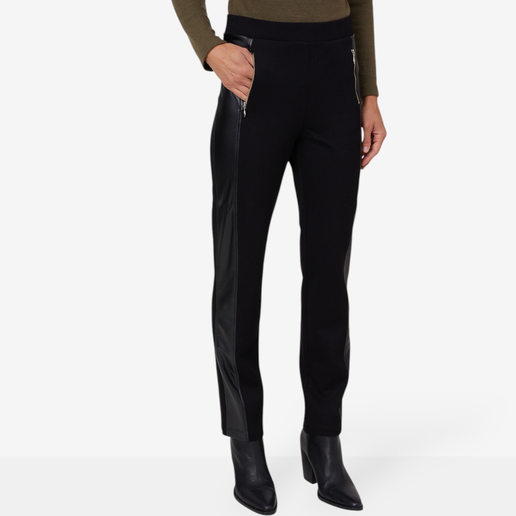 Mr. Max Stretch Ponte Twill Pant with Zip and Faux Leather Detail - TSC.ca