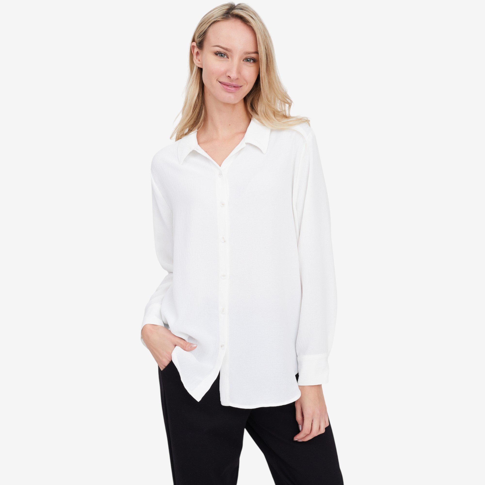 Kim & Co. Crinkle Poplin Kim's Relaxed Long Sleeve Shirt - TSC.ca