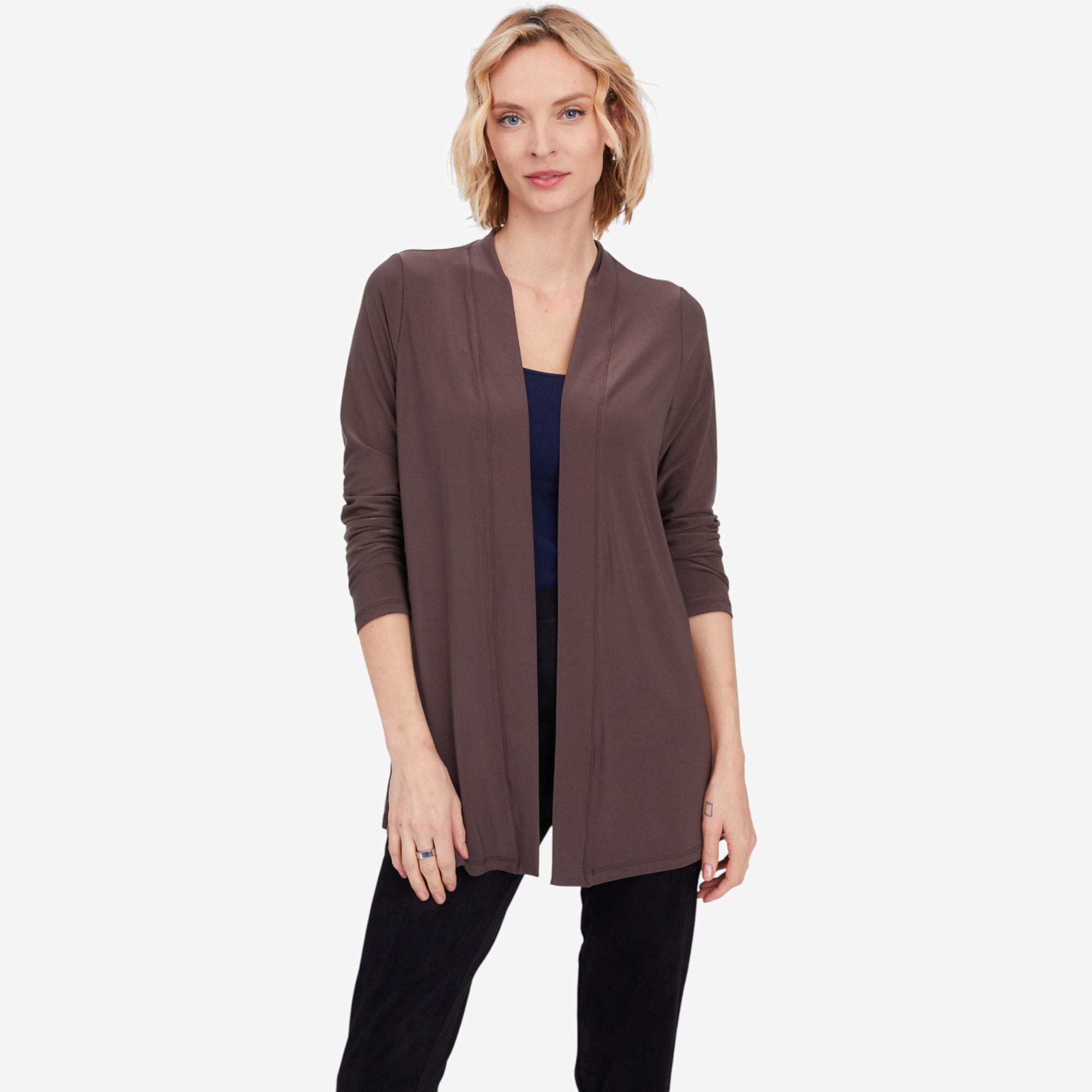 Kim & Co. Deluxe Brazil Knit Long Sleeve Cardigan with Side Slits - TSC.ca
