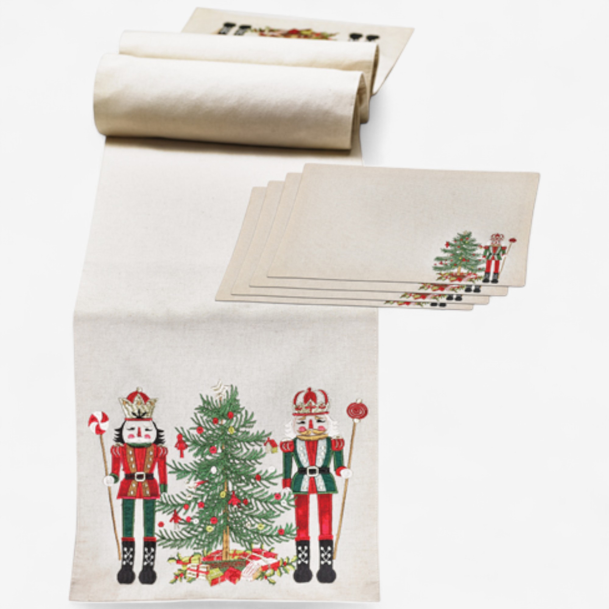 Mera Linens Nutcracker and Christmas Tree Table Runner and Placemat Set ...