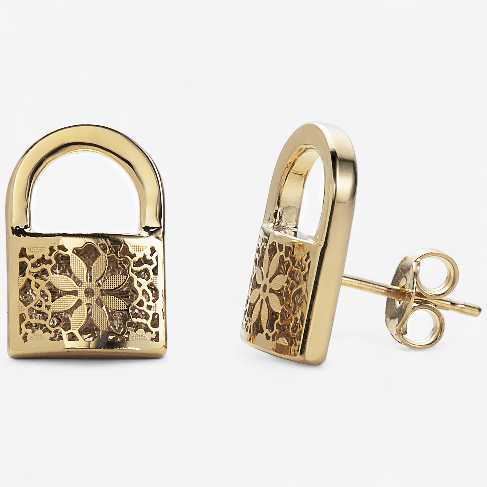 Stefano Oro 14K Yellow Gold Flower Ricami Locket Stud Earrings Earrings ...