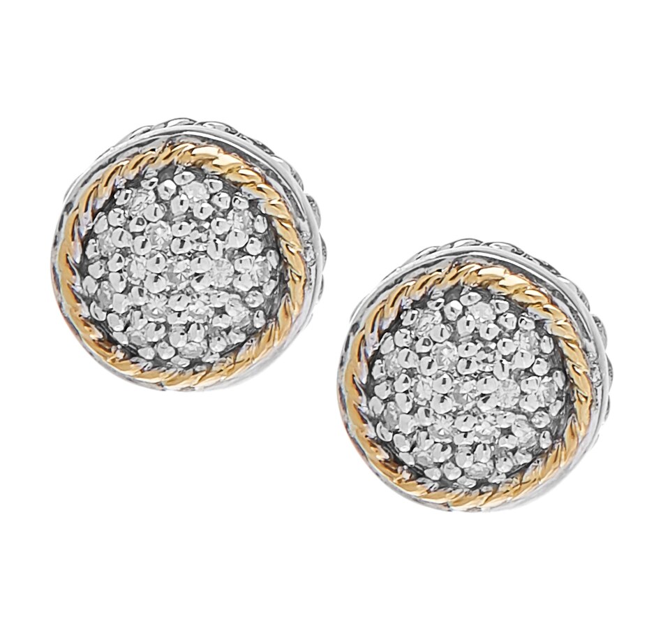 Samuel B. Collection Sterling Silver and 18K Gold Pave Diamond ROund ...