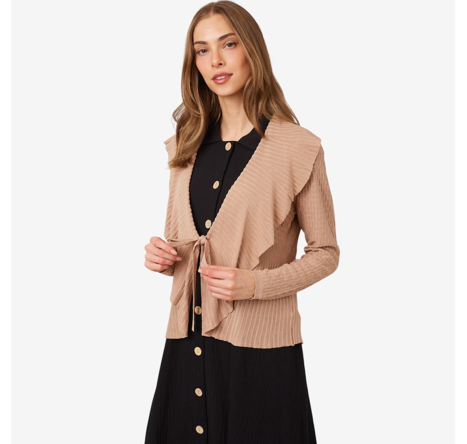 Nina Leonard Ruffle Front Knit Cardigan - TSC.ca