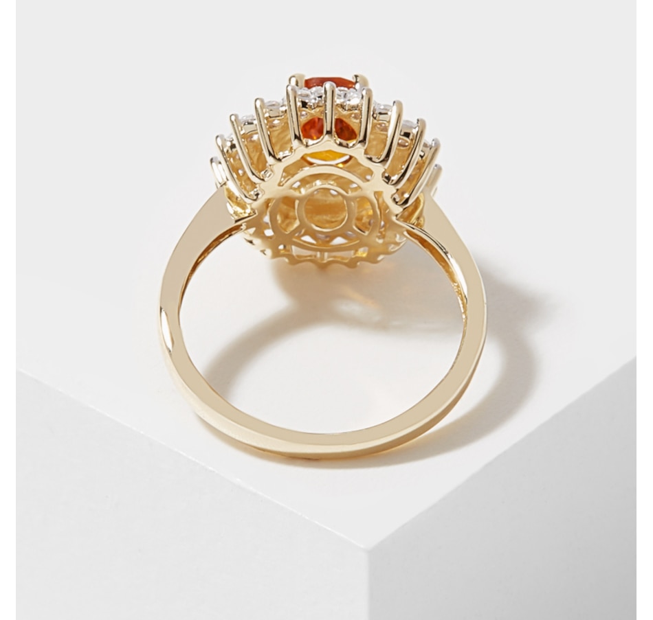 Gem Creations 14K Gold 8x6mm Oval Gemstone & White Zircon Ring - TSC.ca