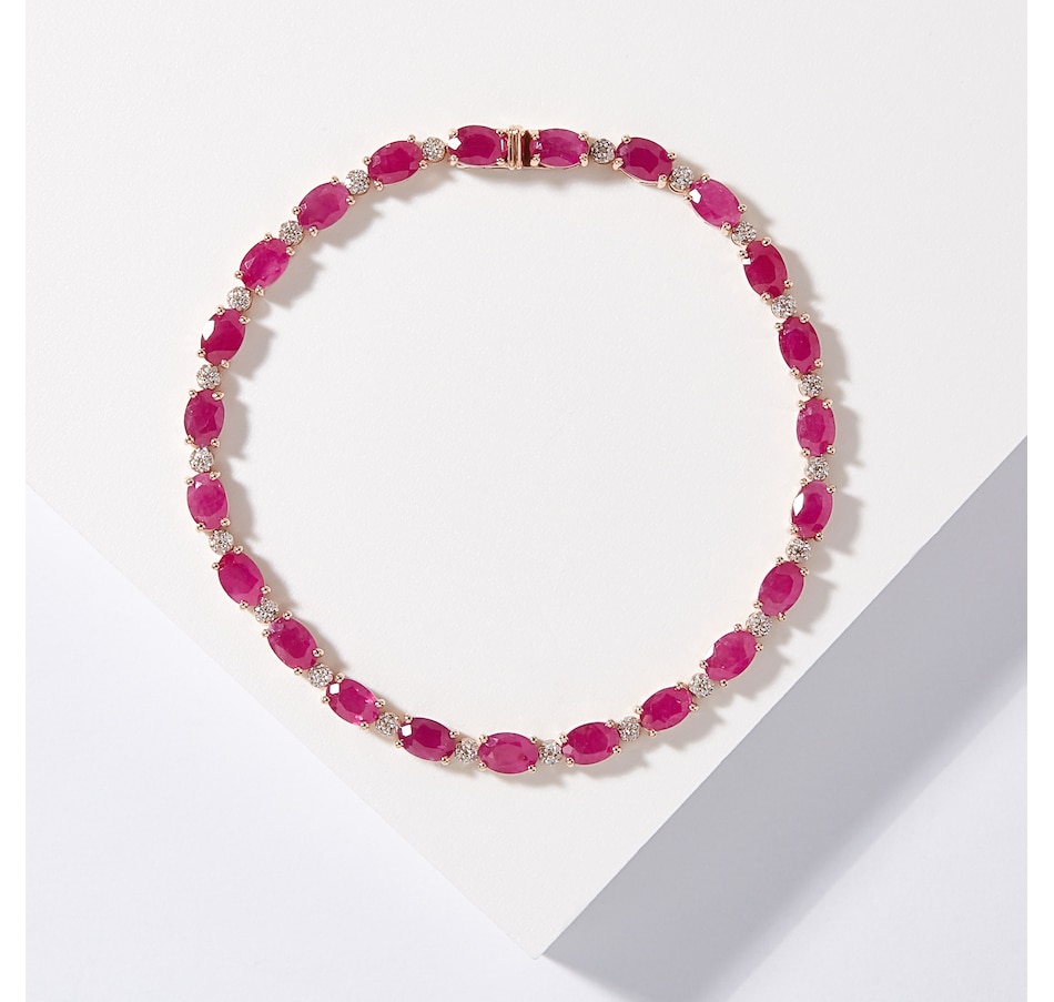 Gem Creations 14K Gold 6x4mm Oval Gemstone & Diamond Bracelet - TSC.ca