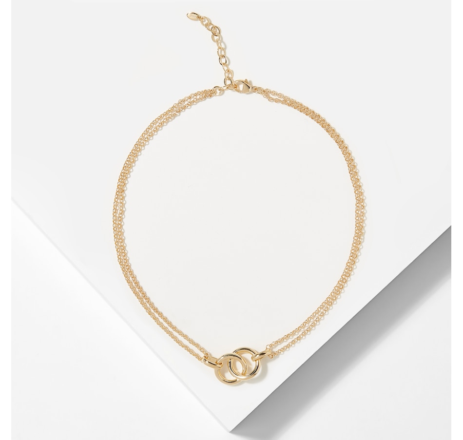 Bronzoro Double Rolo Link with Station Double Ring Pendant Necklace ...