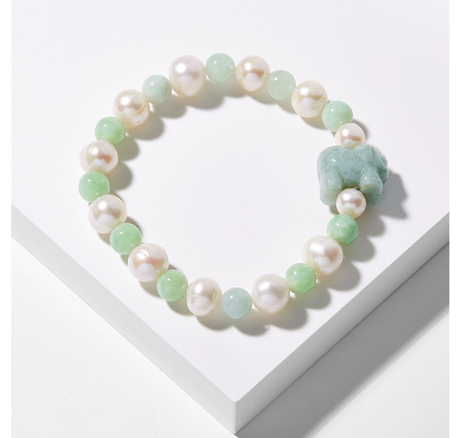 Roz Kwan Natural Green Jade With Freshwater Pearl Bracelet - TSC.ca