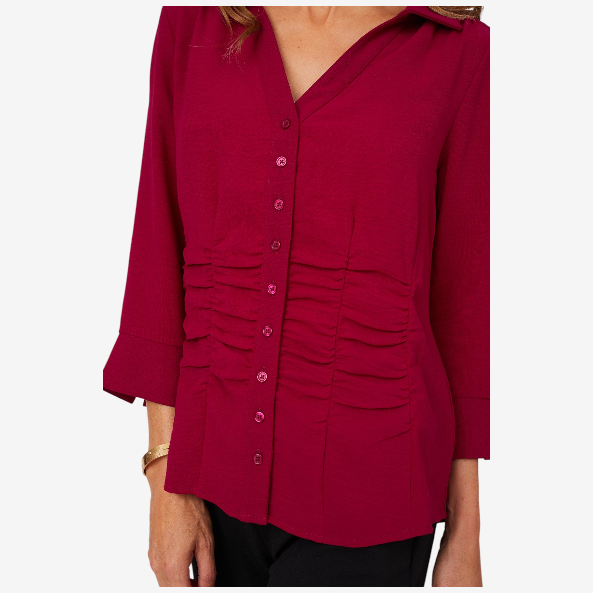 Nina Leonard Button Front Collared Textured Wave Shirt - TSC.ca