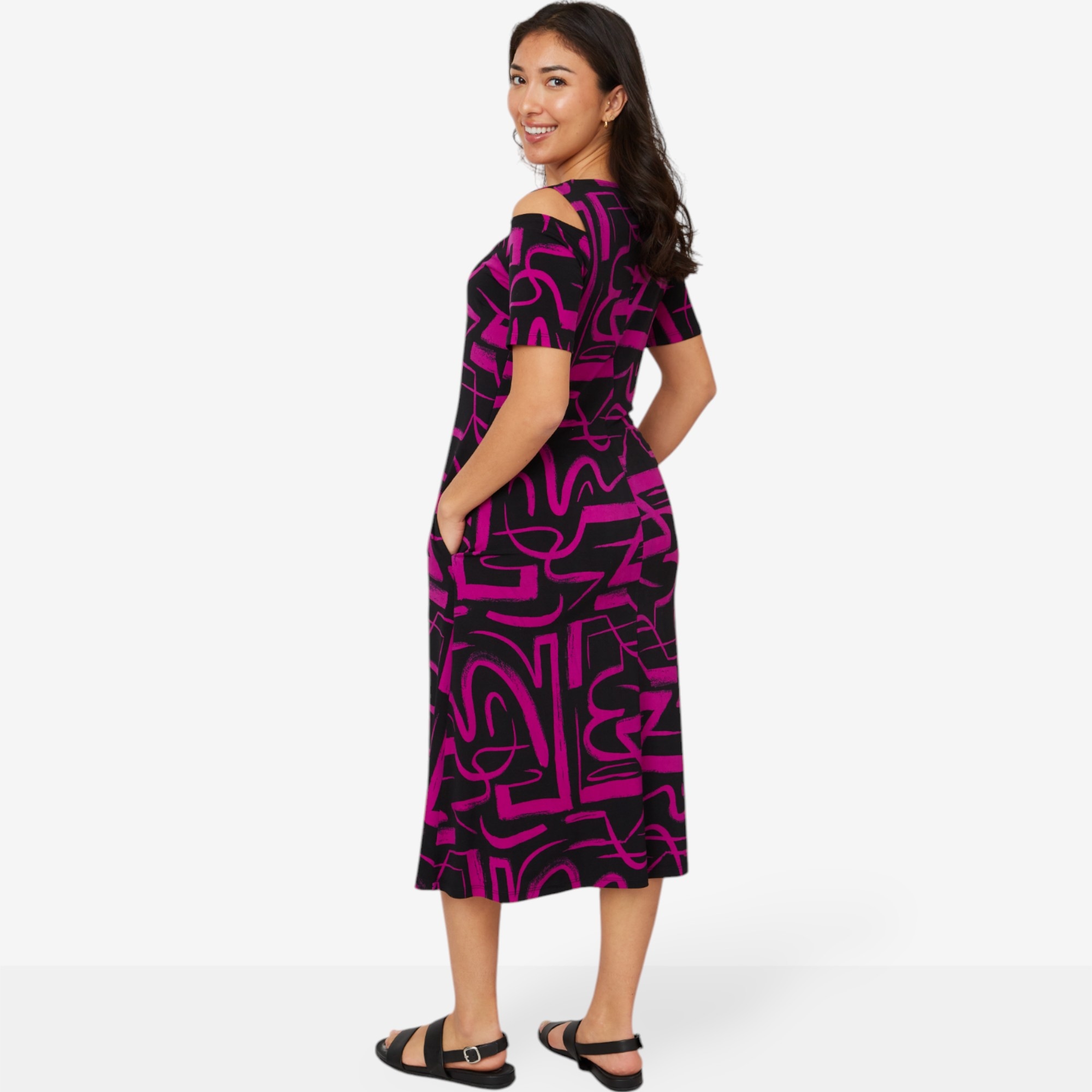 Marallis Cold Shoulder ITY V-Neck Side Pockets Dress - TSC.ca