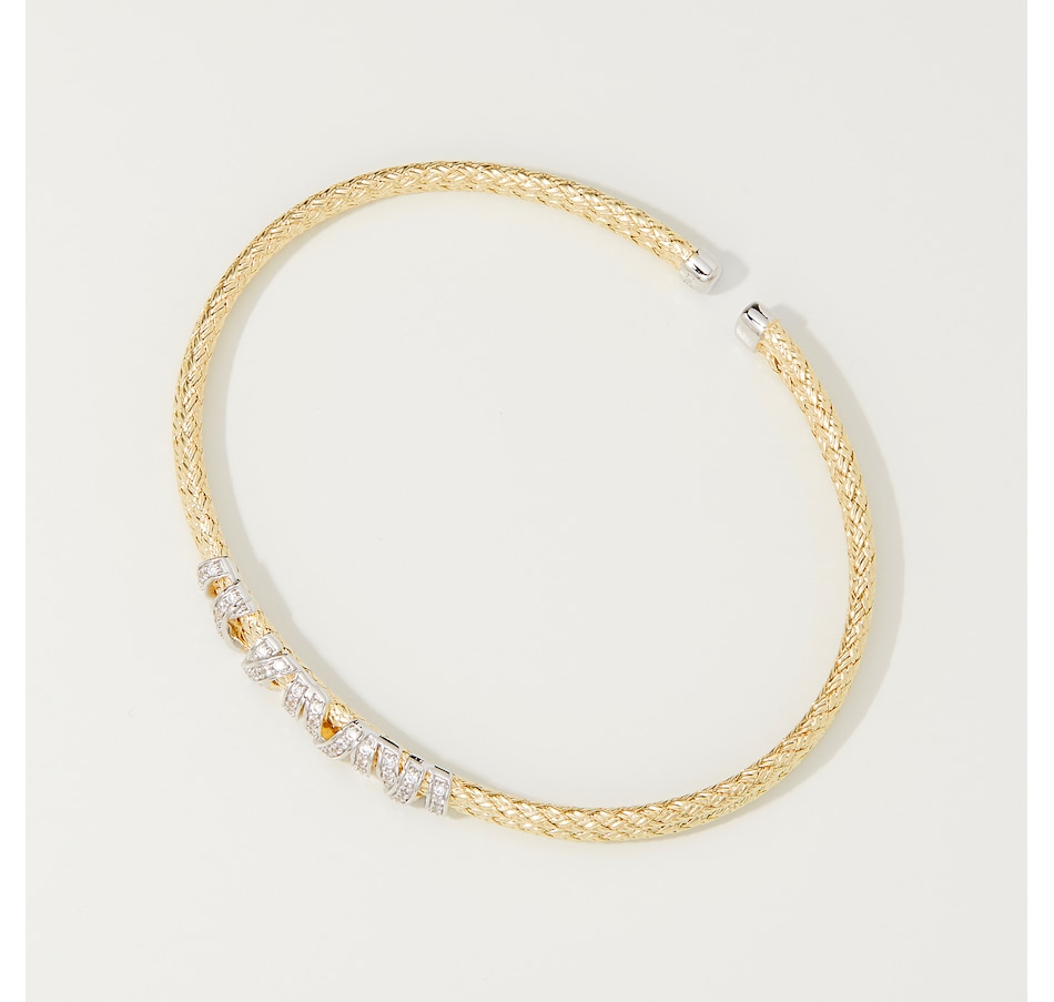 Charles Garnier Two Tone Interlink Woven Cubic Zirconia Cuff Bracelet - TSC.ca
