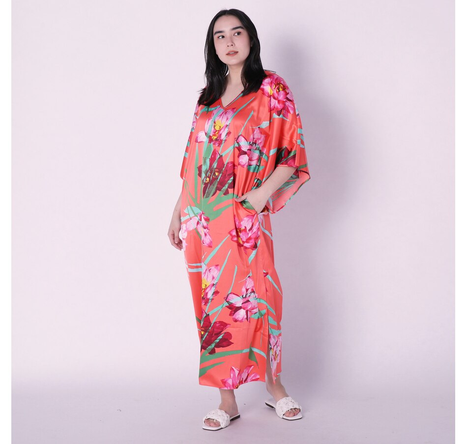 N Natori Water Lily Silky Satin V-Neck Caftan - TSC.ca
