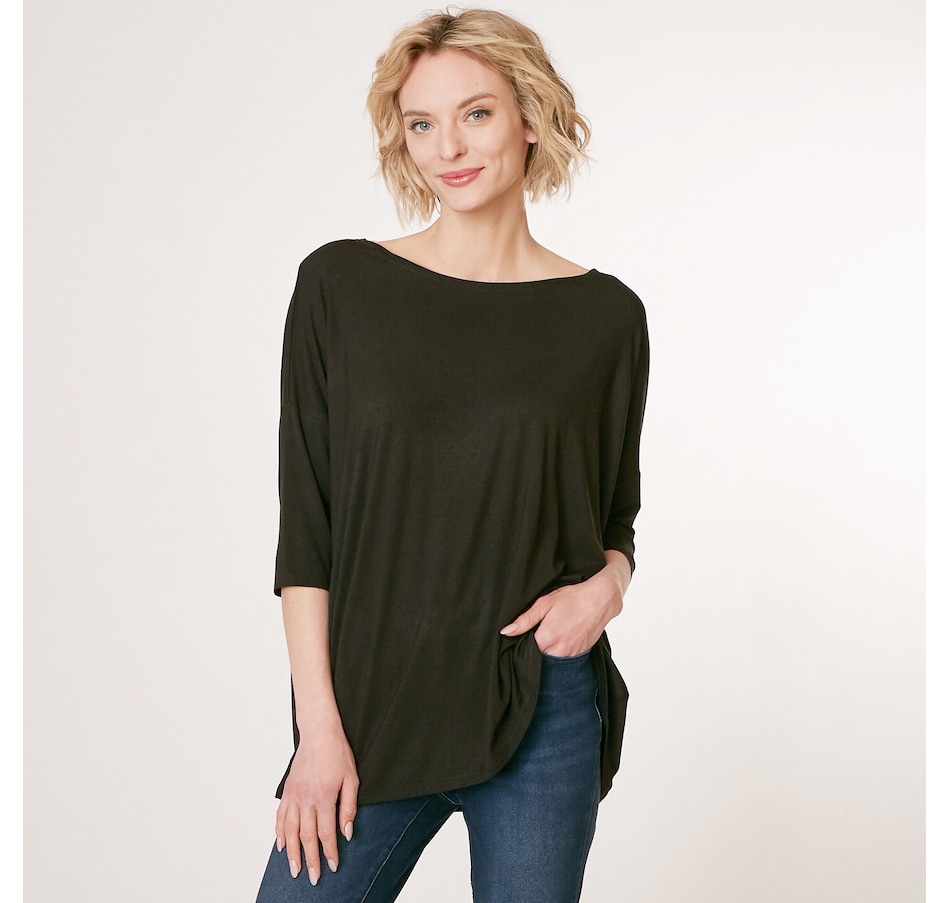 Orange Fashion Village Bamboo 3/4 Sleeve Boatneck Top - TSC.ca