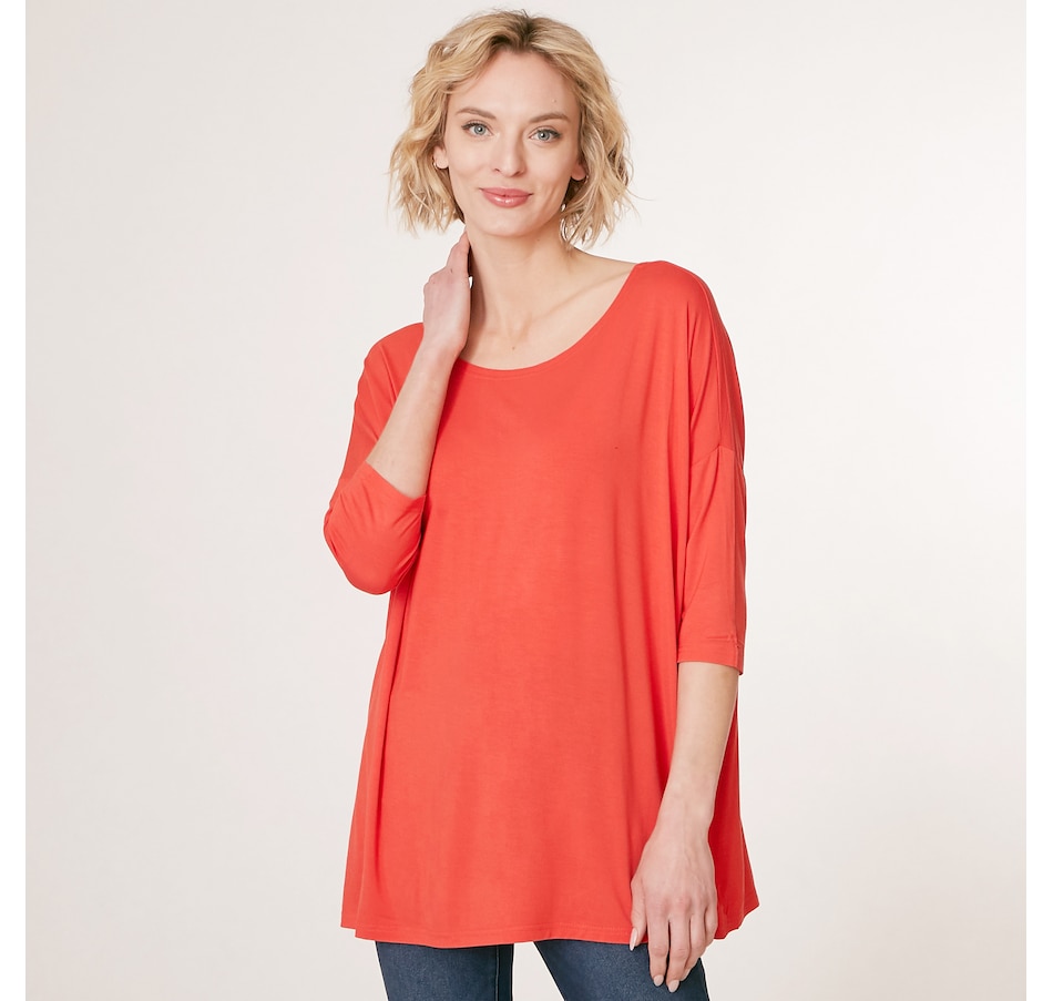 Orange Fashion Village Bamboo 3/4 Sleeve Boatneck Top - TSC.ca