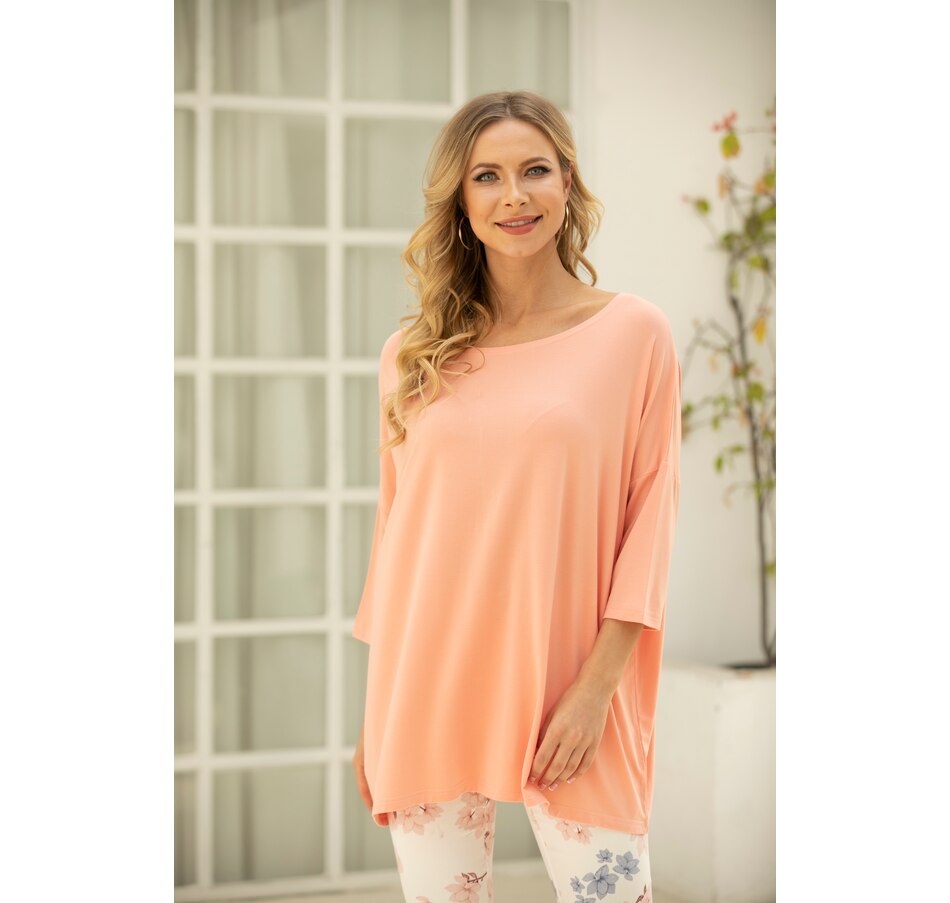 Orange Fashion Village Bamboo 3/4 Sleeve Boatneck Top - TSC.ca