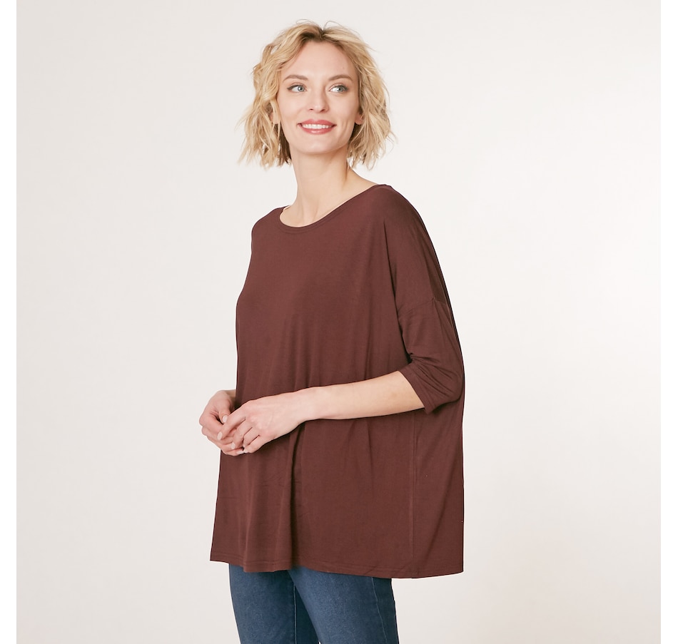 Orange Fashion Village Bamboo 3/4 Sleeve Boatneck Top - TSC.ca