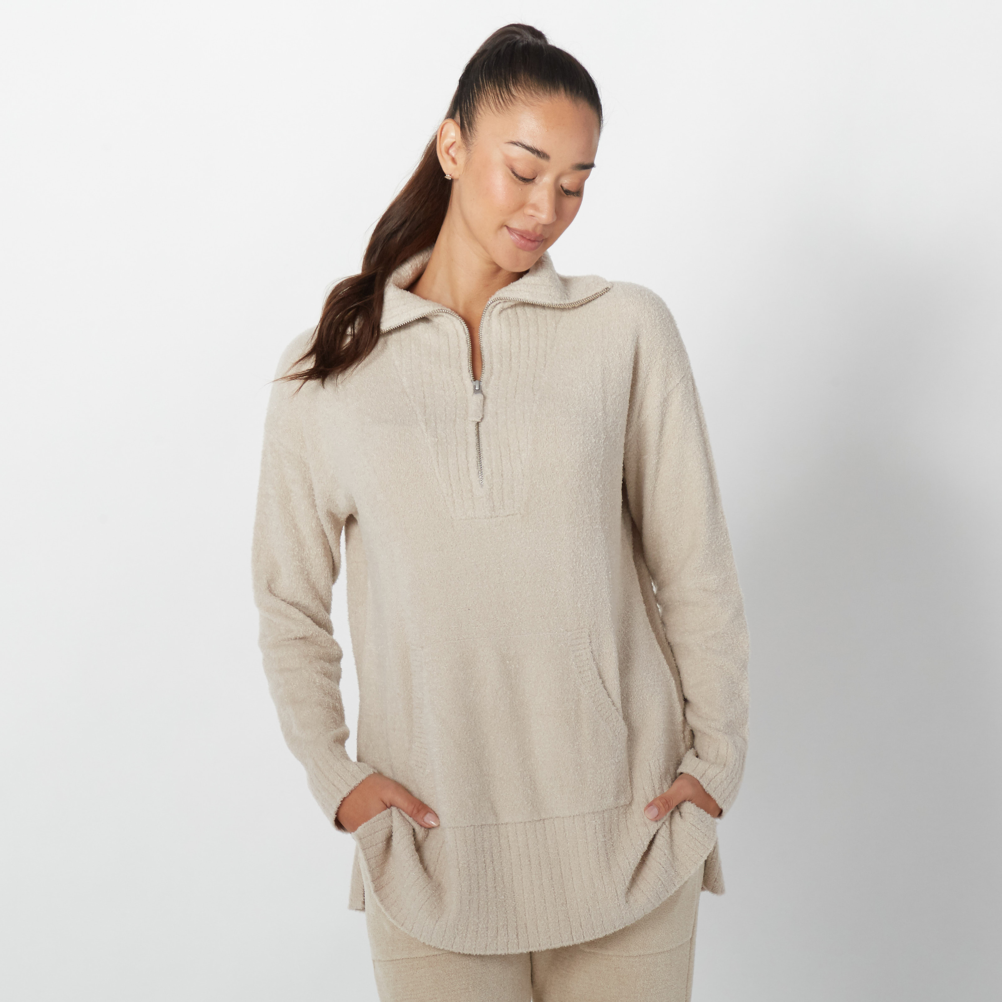 Barefoot Dreams CozyChic Lite High Rib Half Zip Pullover TSC ca Barefoot Dreams CozyChic Lite High Rib Half Zip Pullover TSC ca
