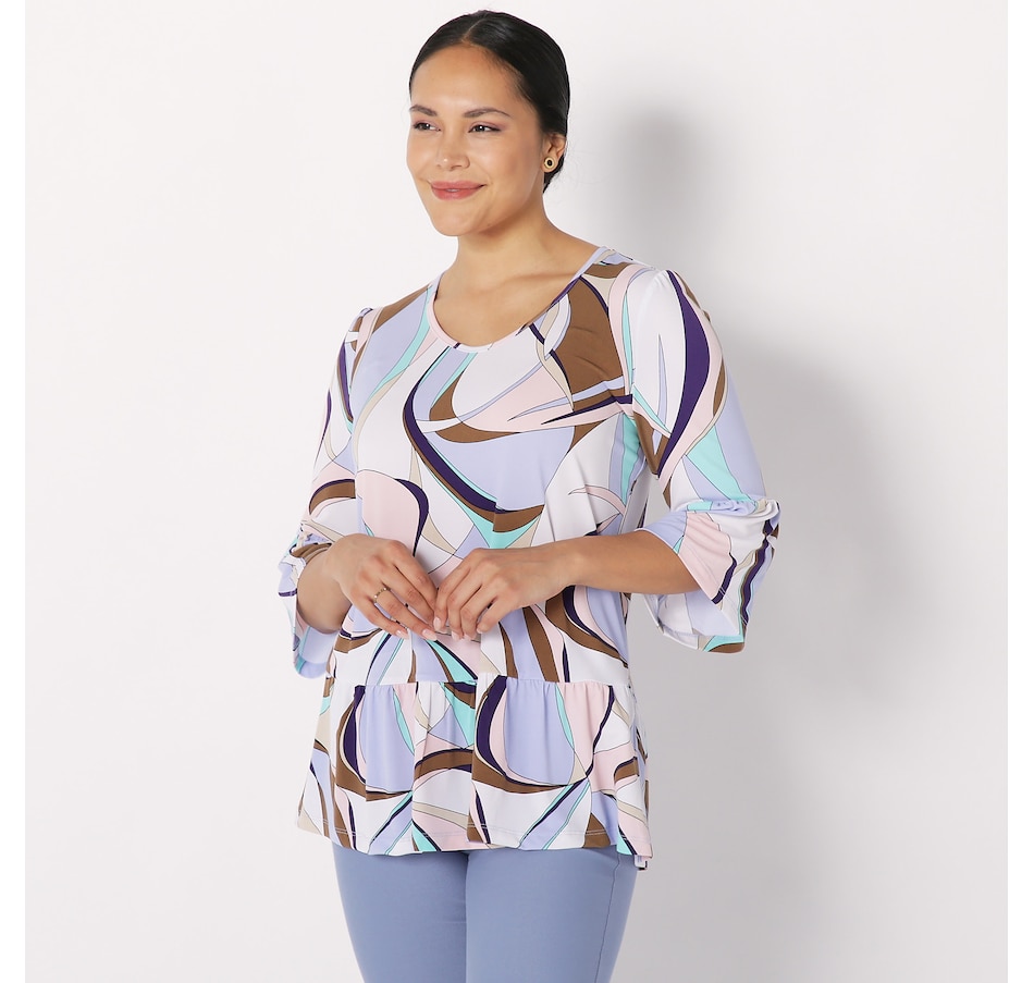 Clothing & Shoes - Tops - Shirts & Blouses - Kim & Co. Printed 3/4 Length Flared Peplum Top ...