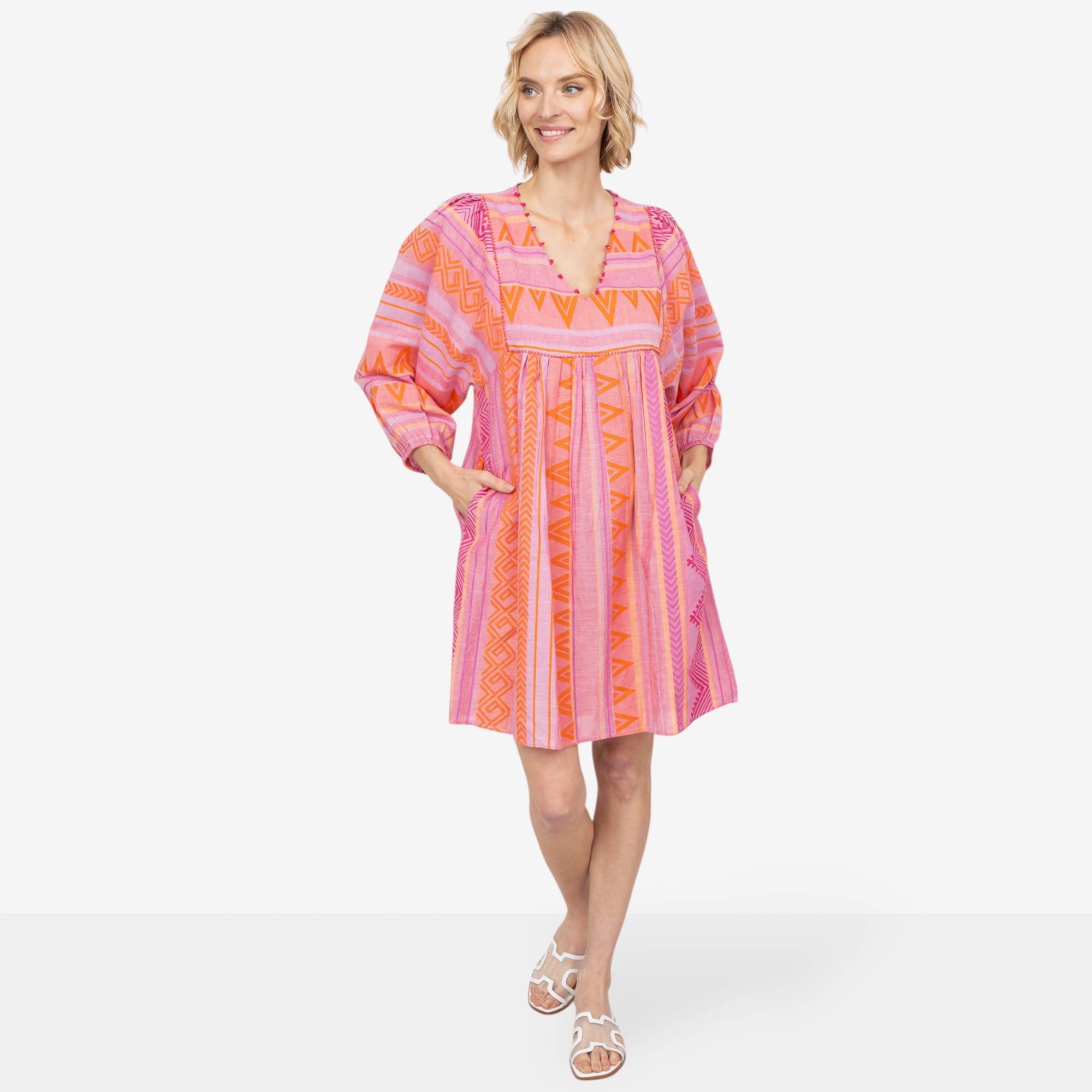claudia ev Puff Sleeve Dress with Pockets and Beading - TSC.ca
