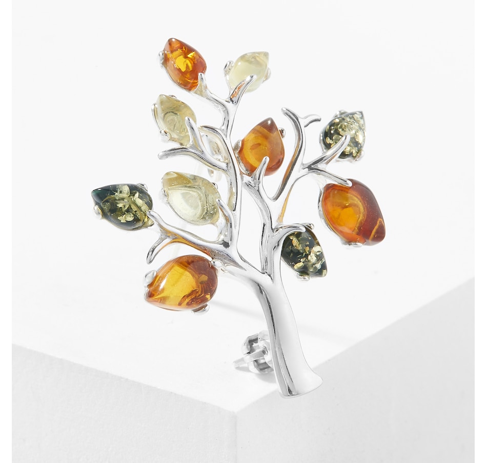 Amber Extraordinaire Sterling Silver Amber Tree of Life Brooch - TSC.ca