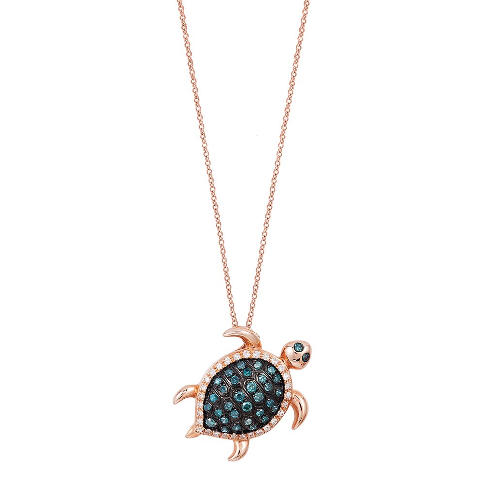 EFFY Jewellery 14K Rose Gold Blue White Diamond Turtle Necklace TSC