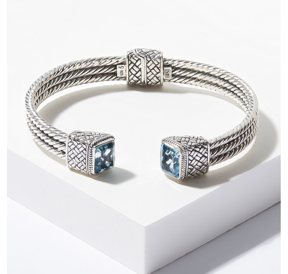 Samuel B Collection Sterling Silver Blue Topaz Cable Twist Bangle - TSC.ca